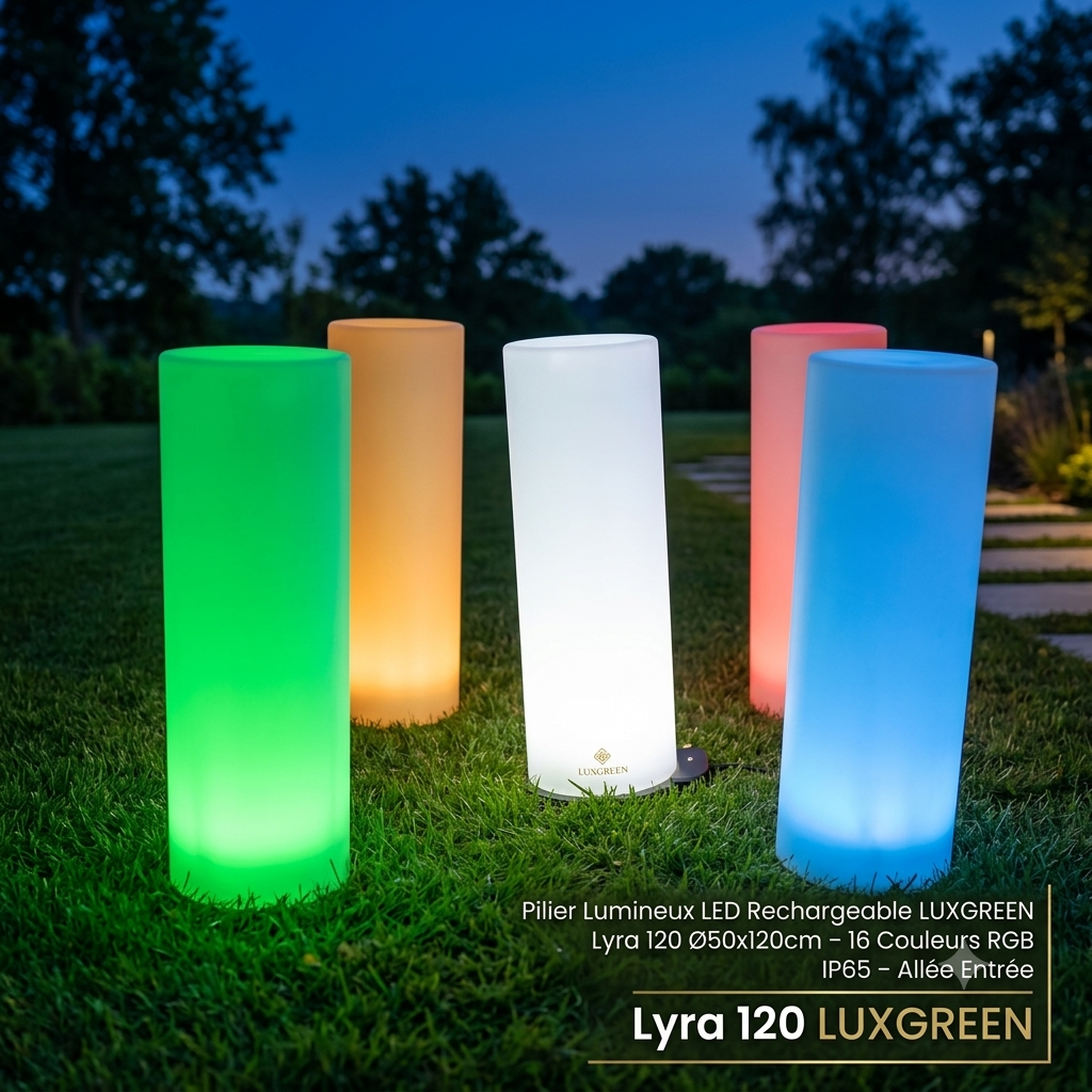 Pilier Lumineux LED Rechargeable LUXGREEN Lyra 120 Ø50x120cm – 16 ...