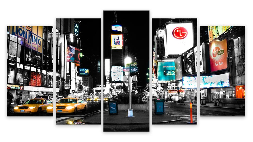 Tableau 5 parties Tableau photo one way time square - 150x80 cm | Leroy ...