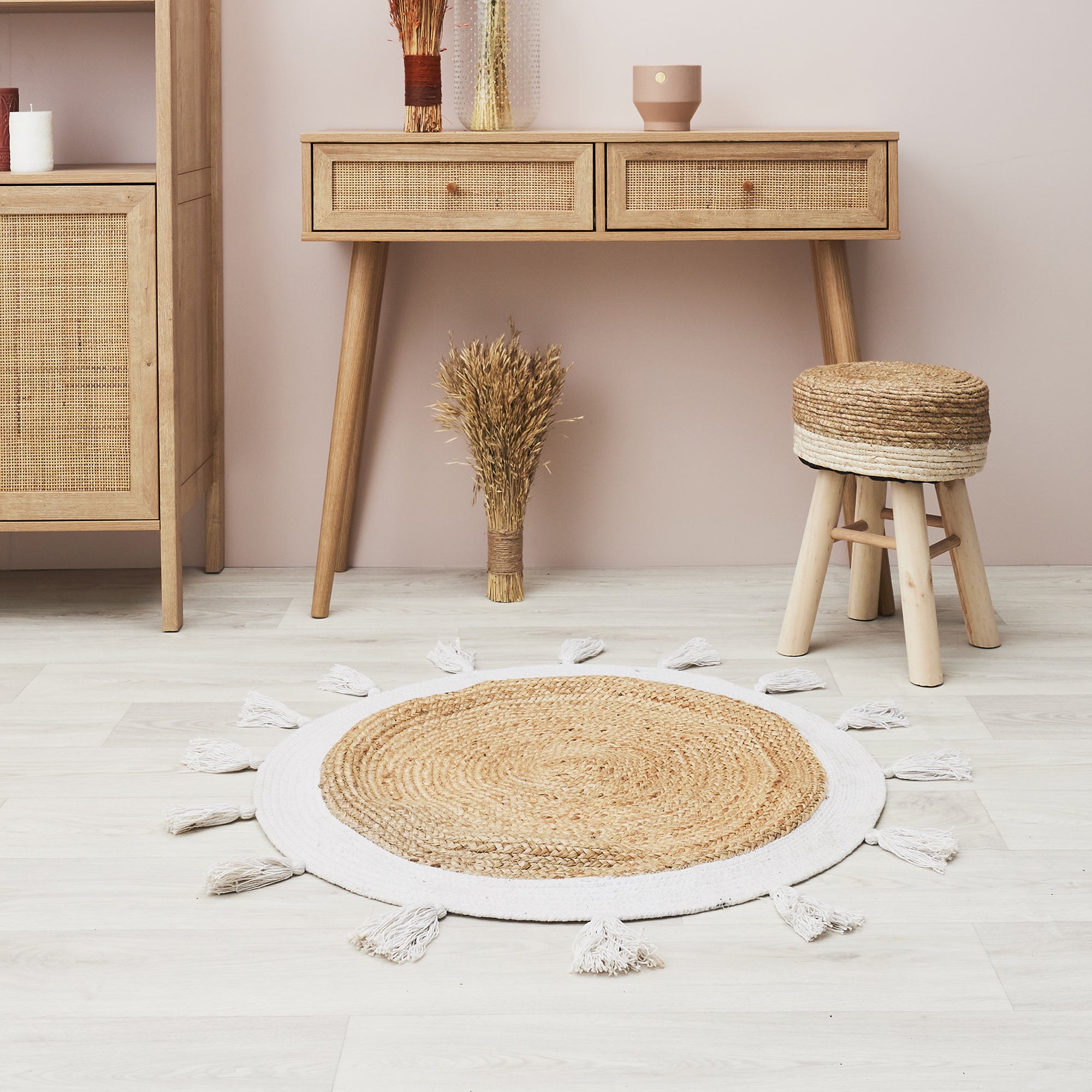 Tapis - Home Deco Factory - Rond - Jute - Pompons - Noir - 80 X 10 Cm ...
