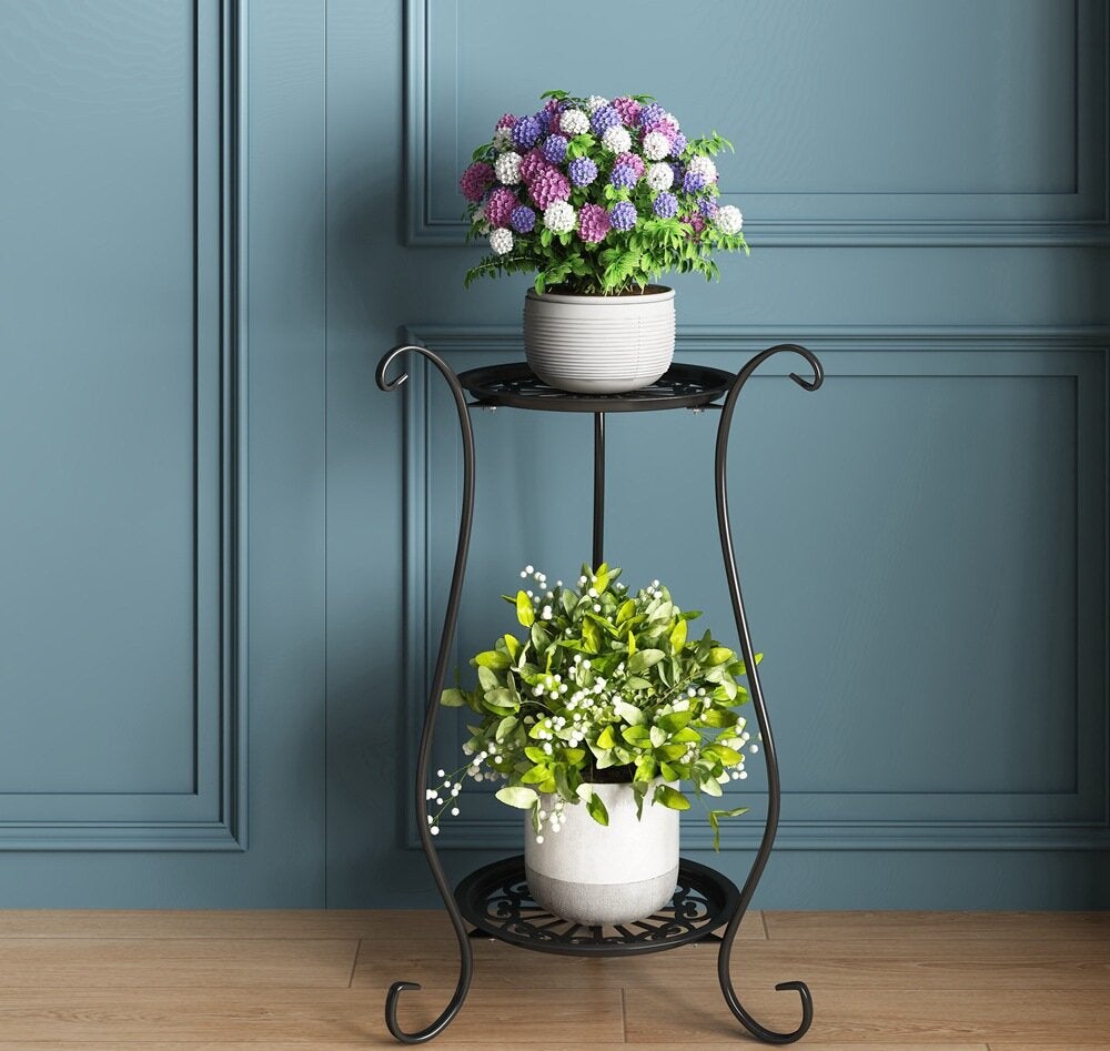 AULEDIO Support à plantes en métal à 2 niveaux, porte-pots décoratif ...