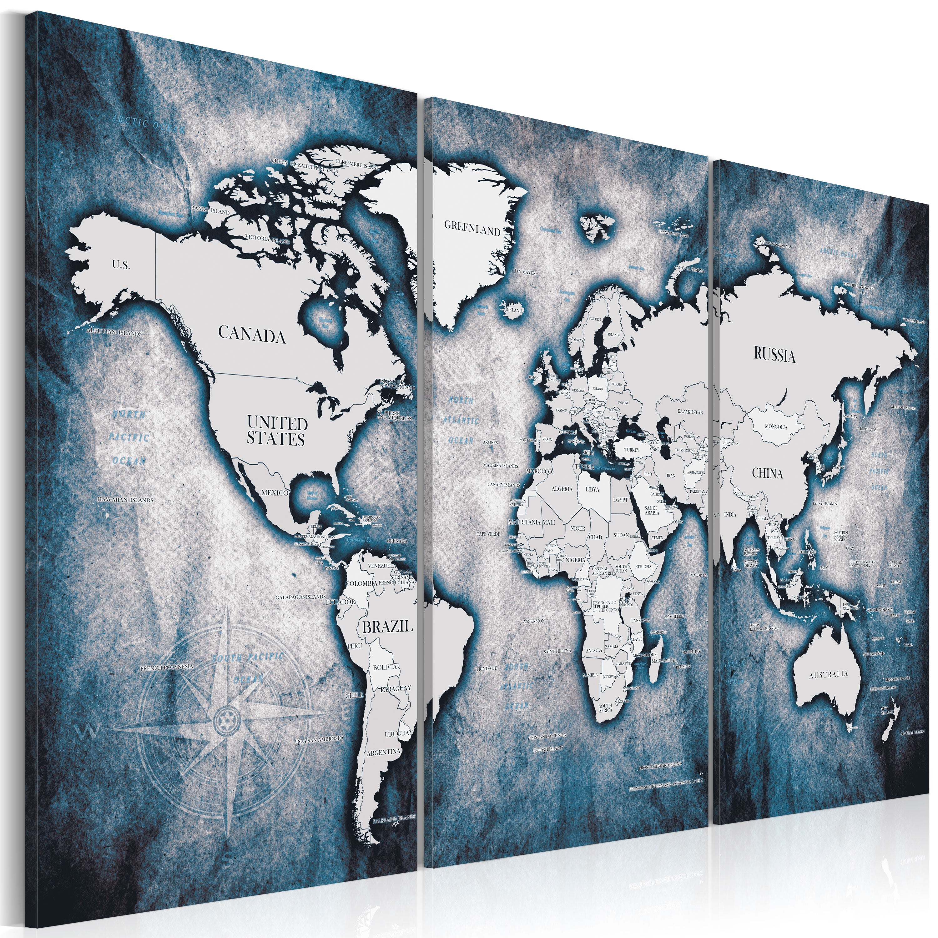 Tableau - World Map: Ink Triptych 120x80 cm | Leroy Merlin