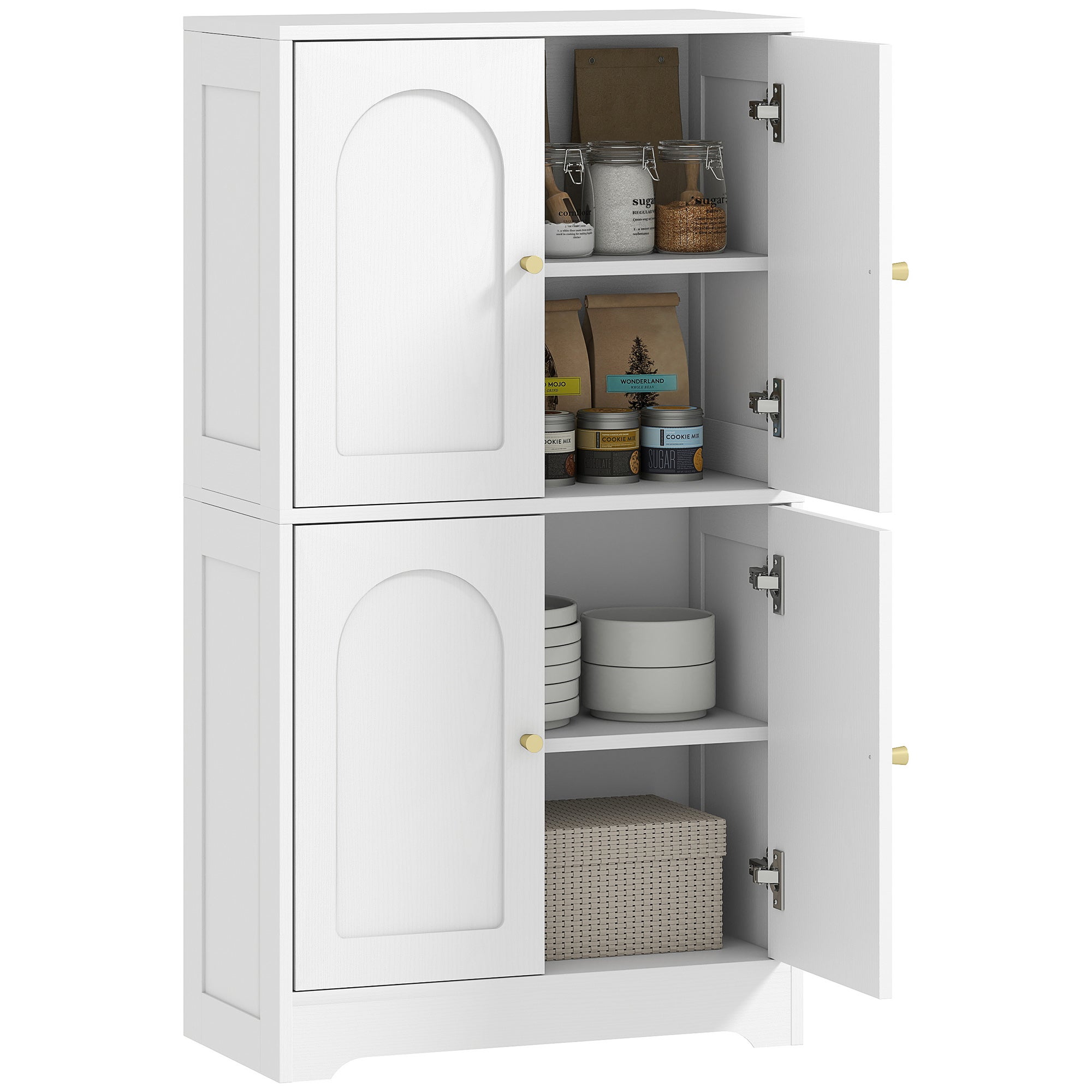 Buffet de cuisine en bois blanc avec 2 placards, 4 portes et 2 étagères ...