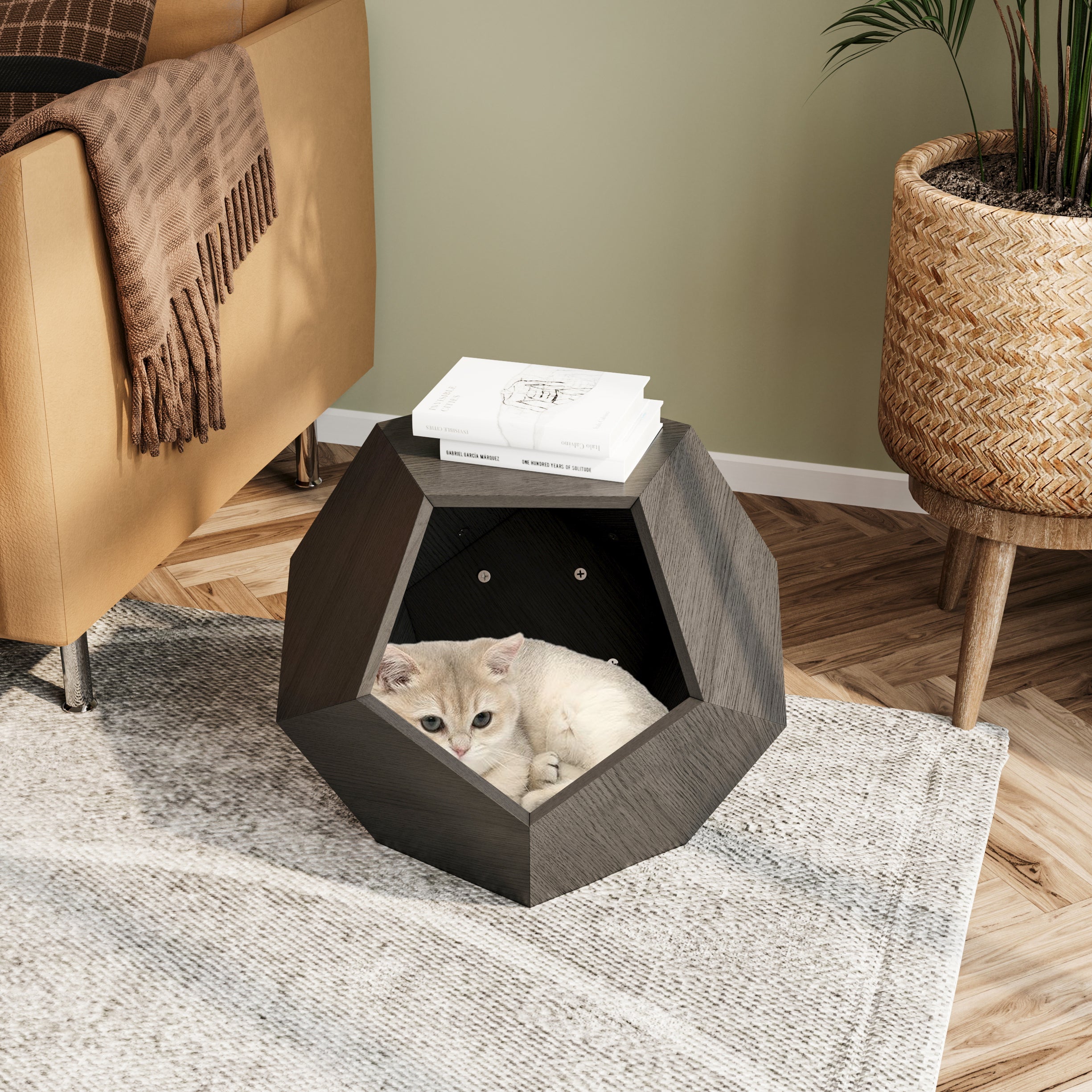 Meuble Multifonction Chat 66CM, Niche, Table d’Appoint et Plante MDF ...