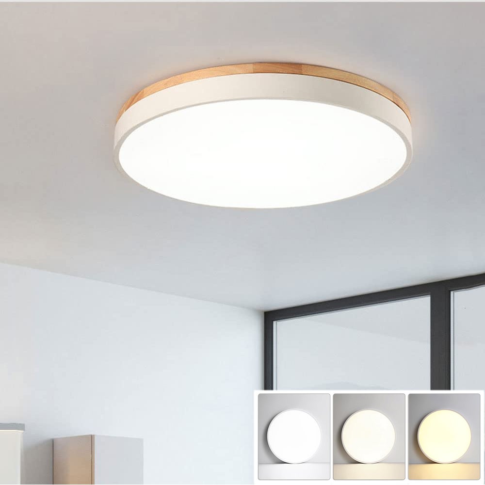 Plafonnier LED, Plafonnier Rond Moderne en Bois 36 W, 3 Températures de ...