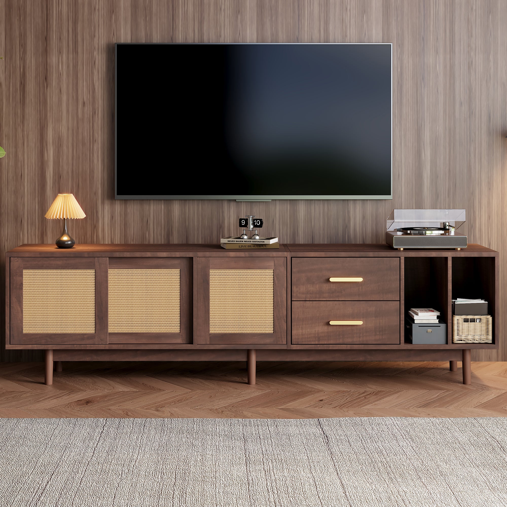 Mueble para TV 190 x 40 x 52 cm - Mueble para TV de ratán y MDF, con 6 ...