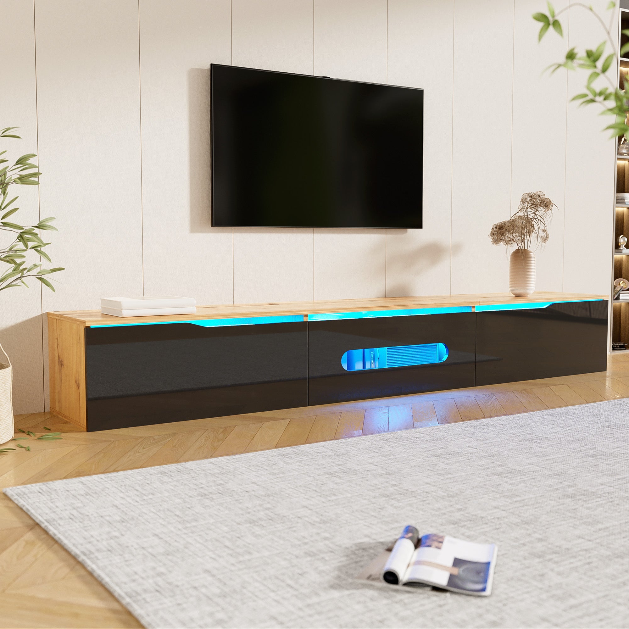 Mobile TV 180x35x30 cm - finitura lucida - con illuminazione LED 16 ...