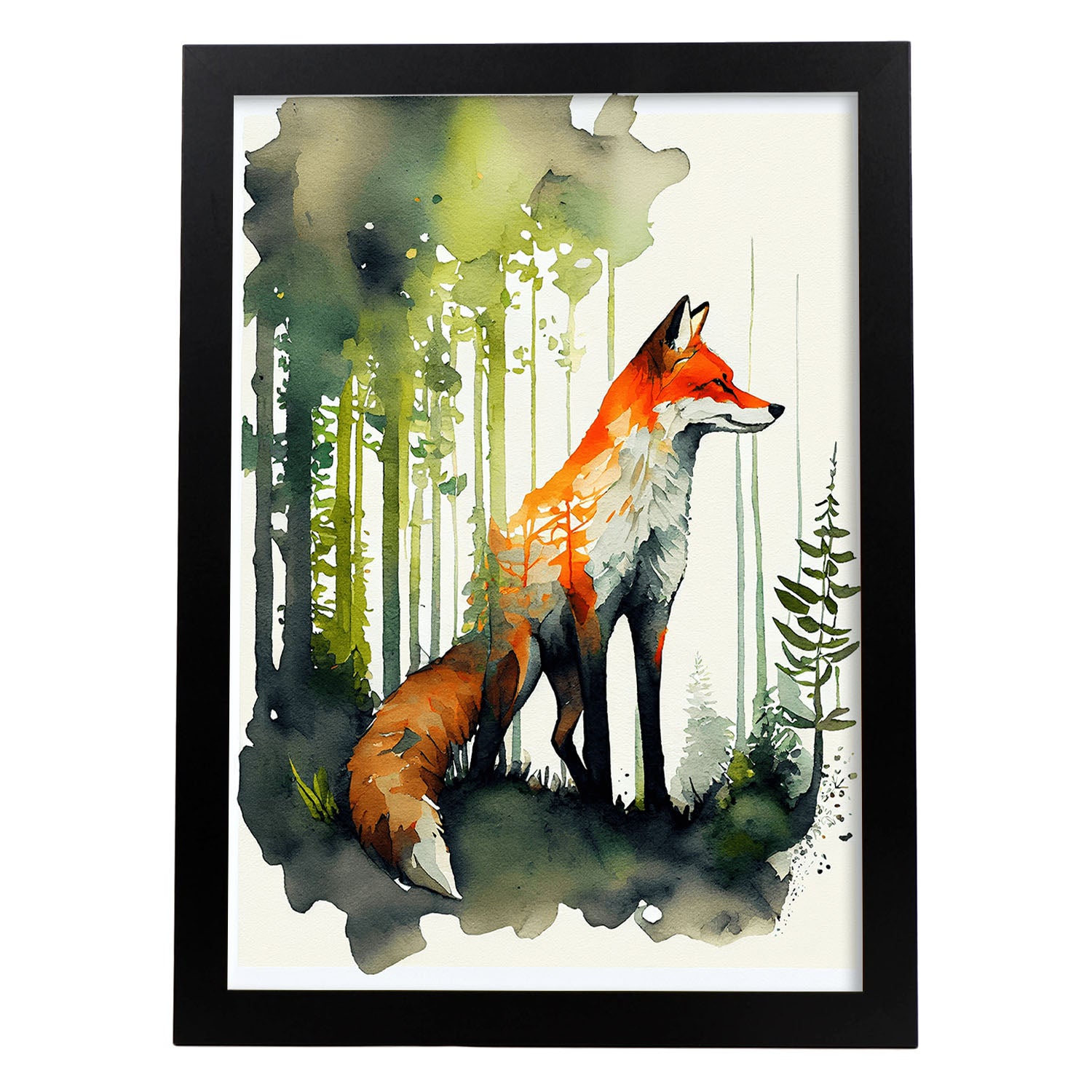 Renard Dans La Forêt Affiche En Impression De Style Aquarelle ...