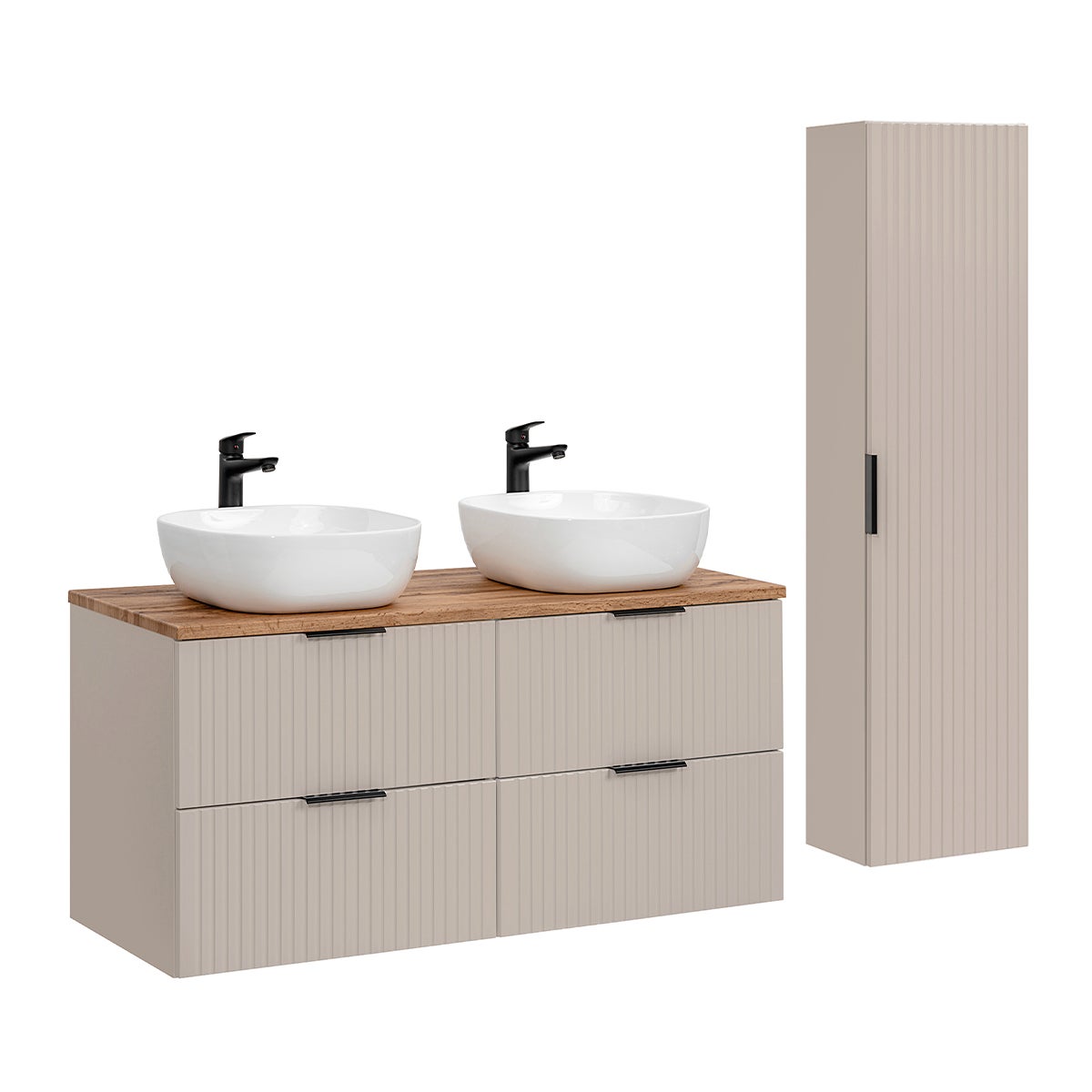 Ensemble meuble double vasque 120cm et colonne Adriel Cachemire et Bois ...