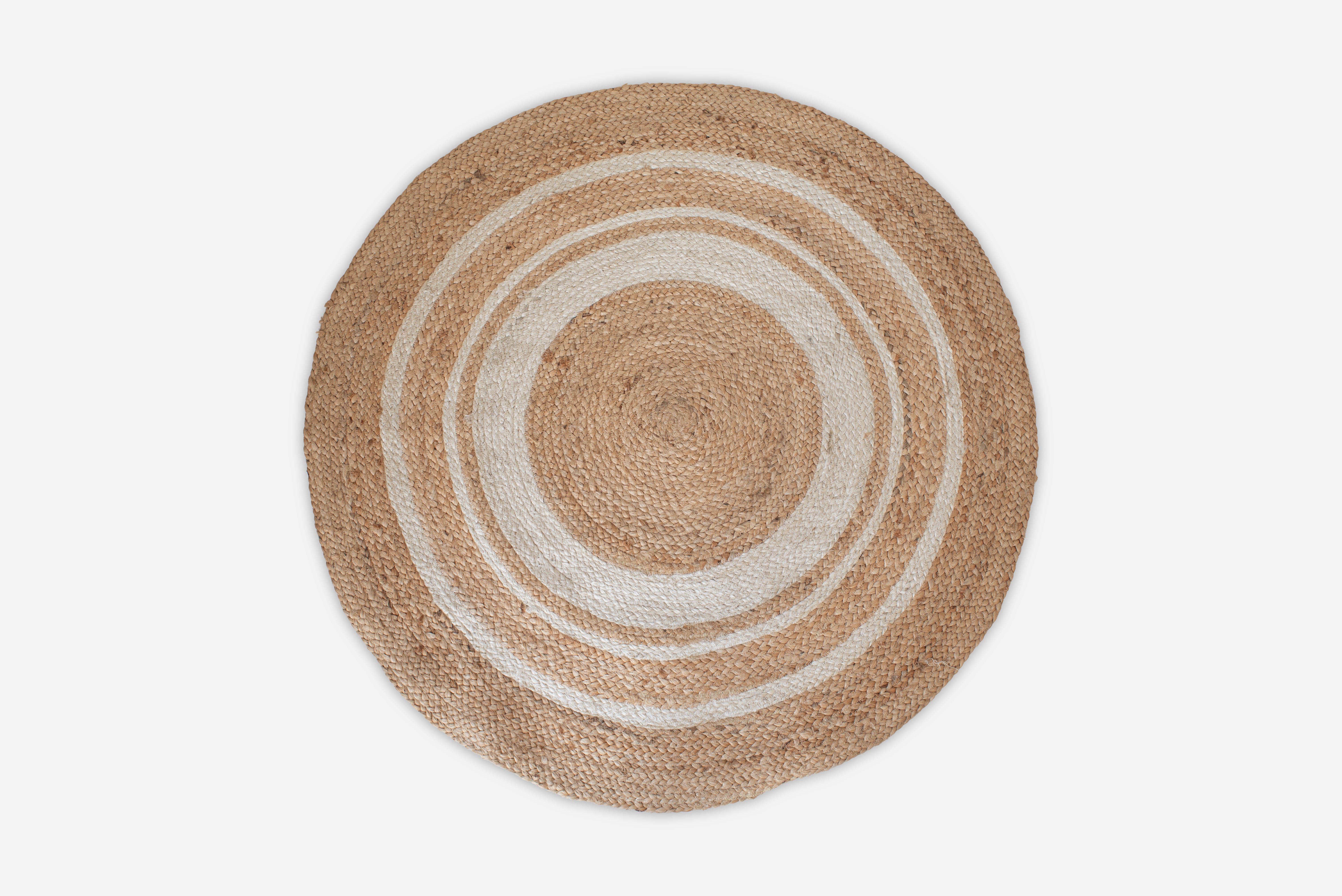 Tappeto rotondo in juta naturale e bianco Ø100cm – Fatto a mano, stile ...