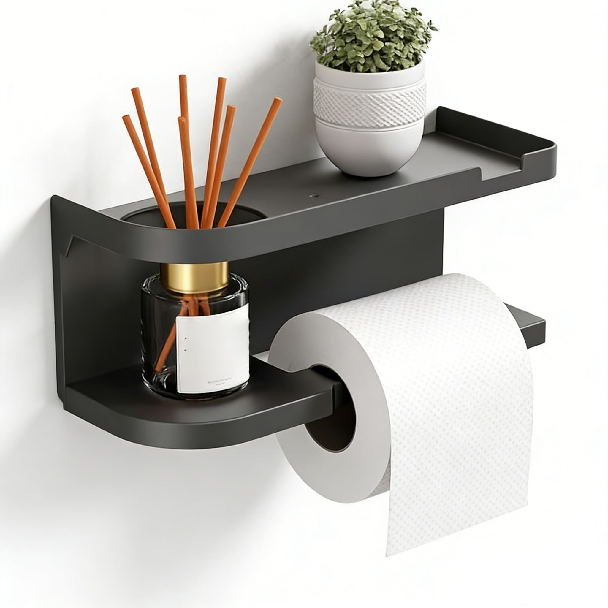 Portarrollos de papel higiénico con estante, organizador de baño, sin ...