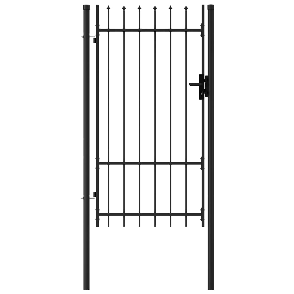 Portón de una puerta con parte superior puntiaguda Acero 1x1,75 m Negro ...