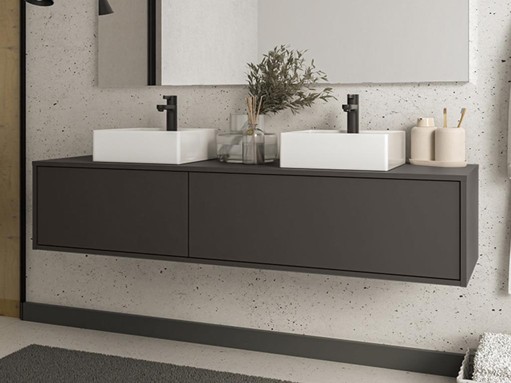 Mueble flotante de baño en color gris antracita con lavabo doble - L150 ...