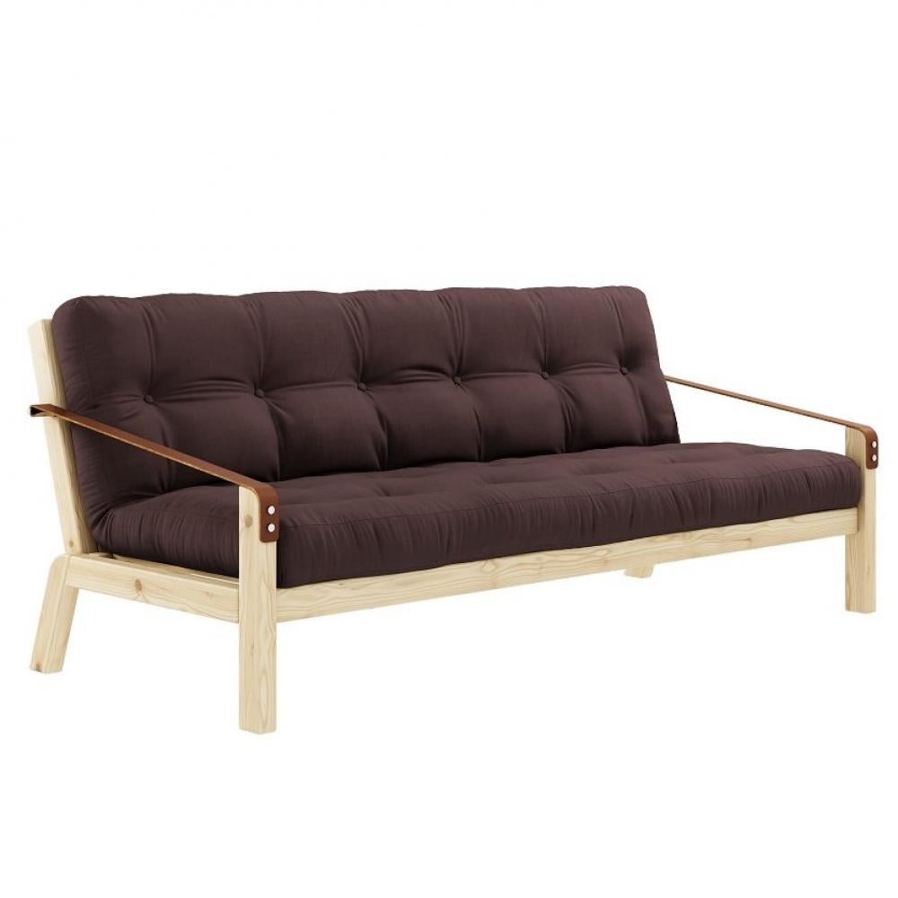 Banquette futon POETRY en pin massif coloris marron couchage 130 x 190 ...