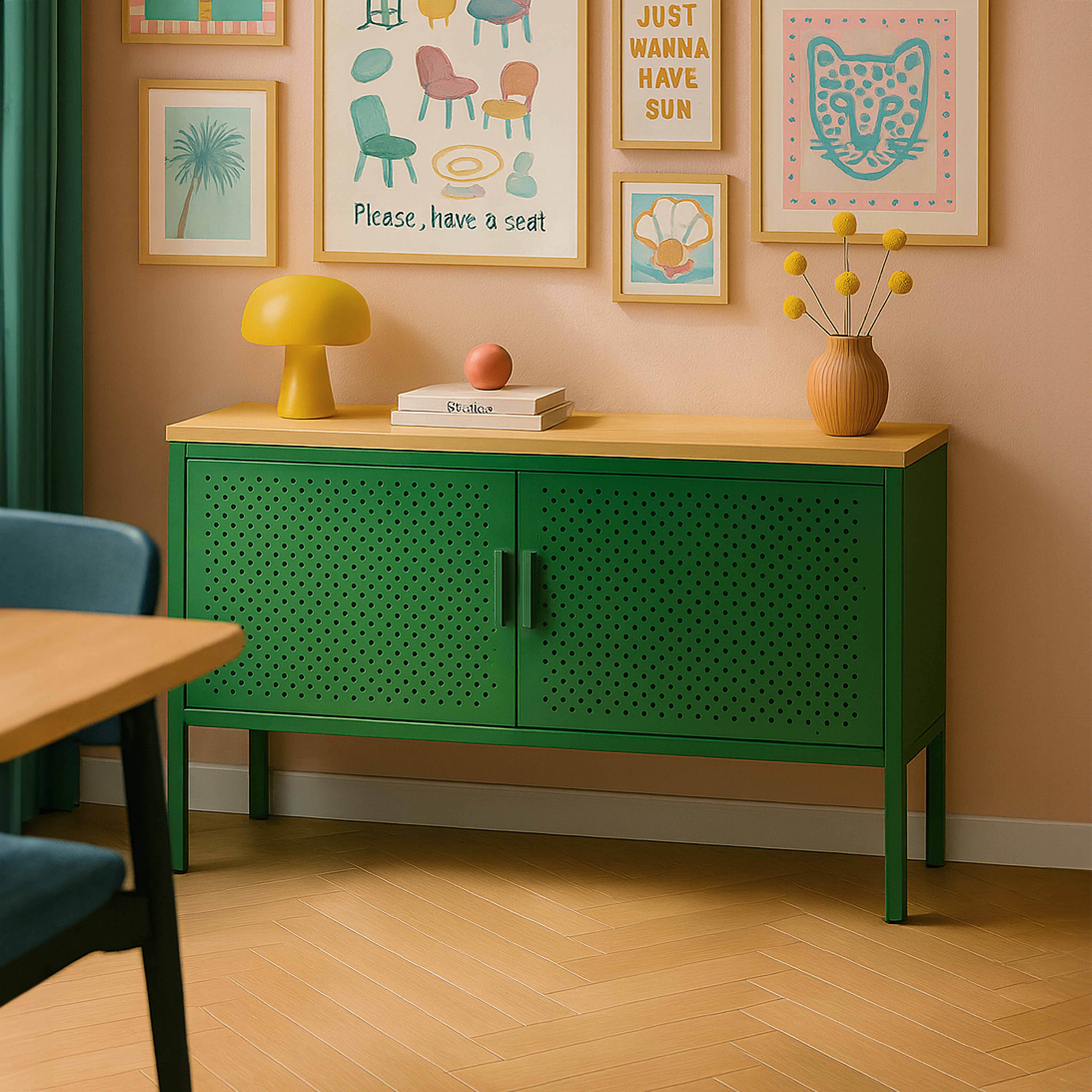 Buffet moderne 2 portes L100 cm en métal vert | Leroy Merlin
