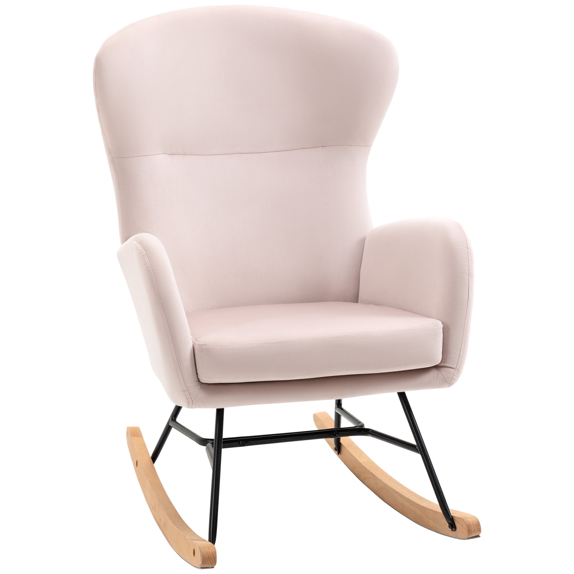 Silla Mecedora HOMCOM Poliéster, Espuma, Acero, Madera de Haya Rosa ...