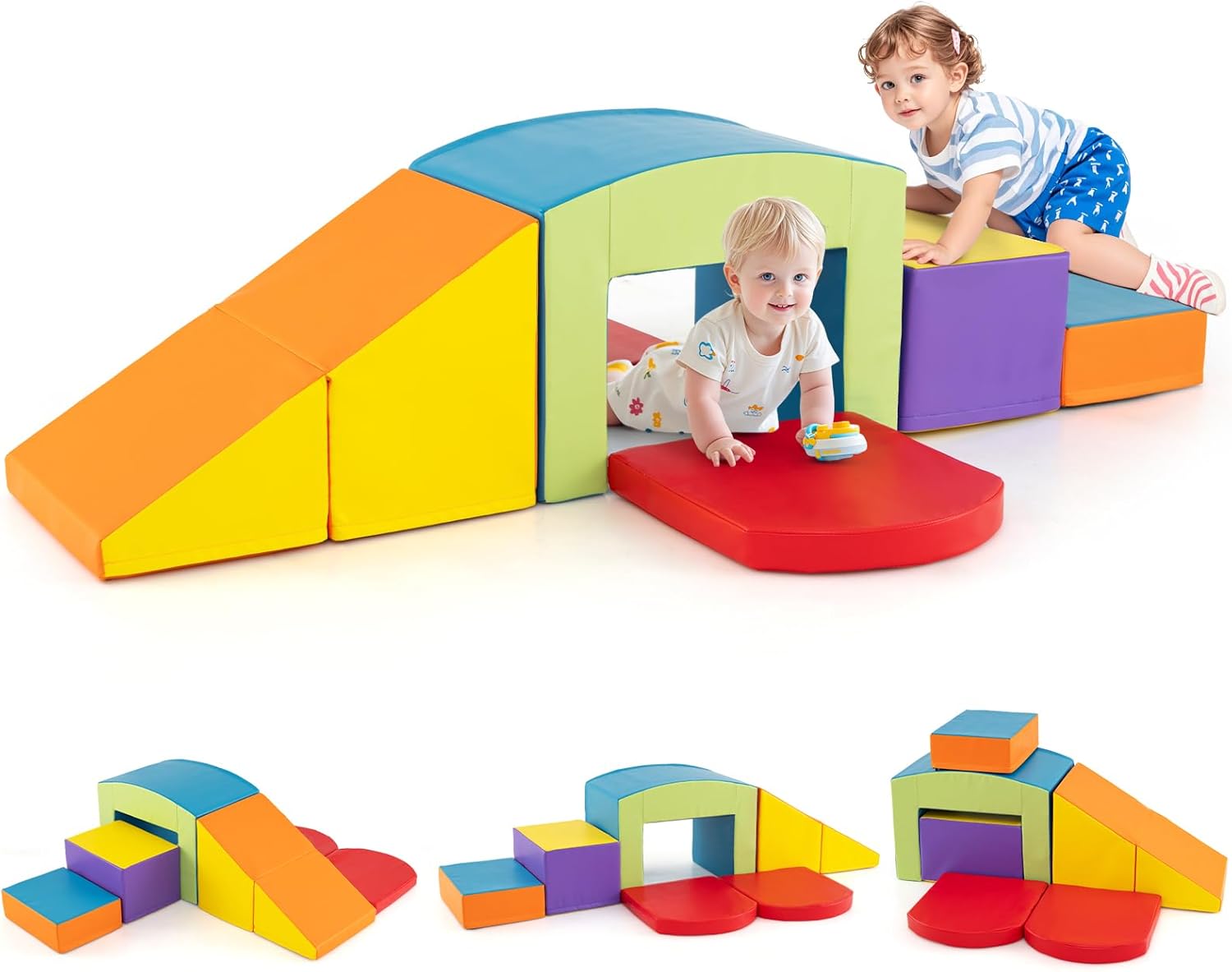 7 PCS Parcours de Motricité Bébé, Module Motricité en Mousse PU avec ...