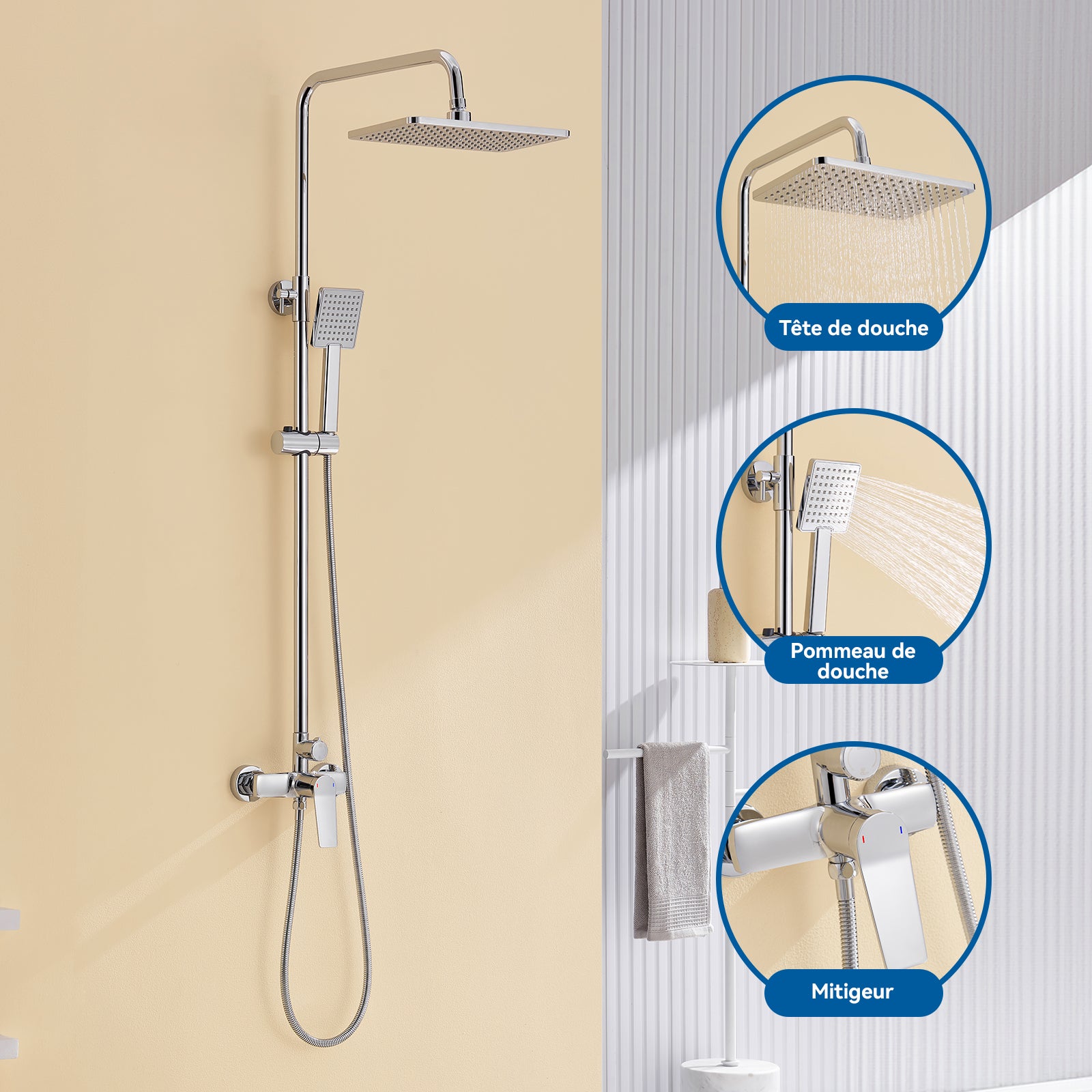 AURALUM MAX Colonne de Douche Mécanique,Hauteur Réglable 90-1240mm ...