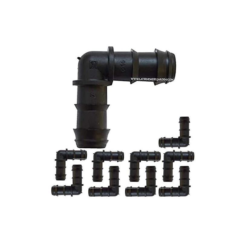 Pack 20 Codo 16mm Riego por Goteo - Unión para Tubo de Goteo Diámetro 16mm, Negro | Leroy Merlin