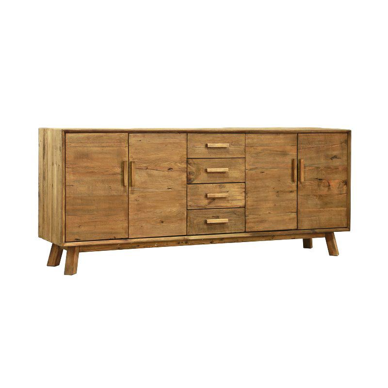Buffet 200 cm en pin massif recyclé 4 tiroirs 4 portes - CHALET | Leroy ...
