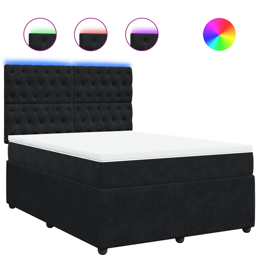 Lit à sommier tapissier avec matelas en velours noir 160x200 cm | Leroy ...