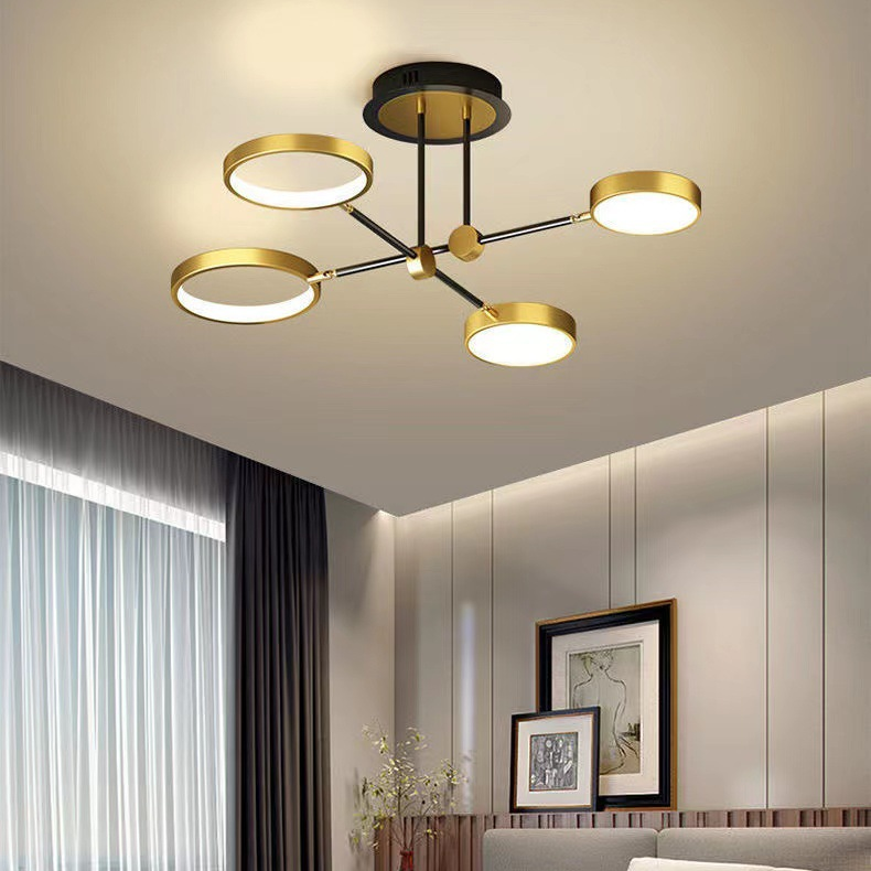 Lustre moderne à 4 têtes avec télécommande, plafonnier LED 48 W à ...