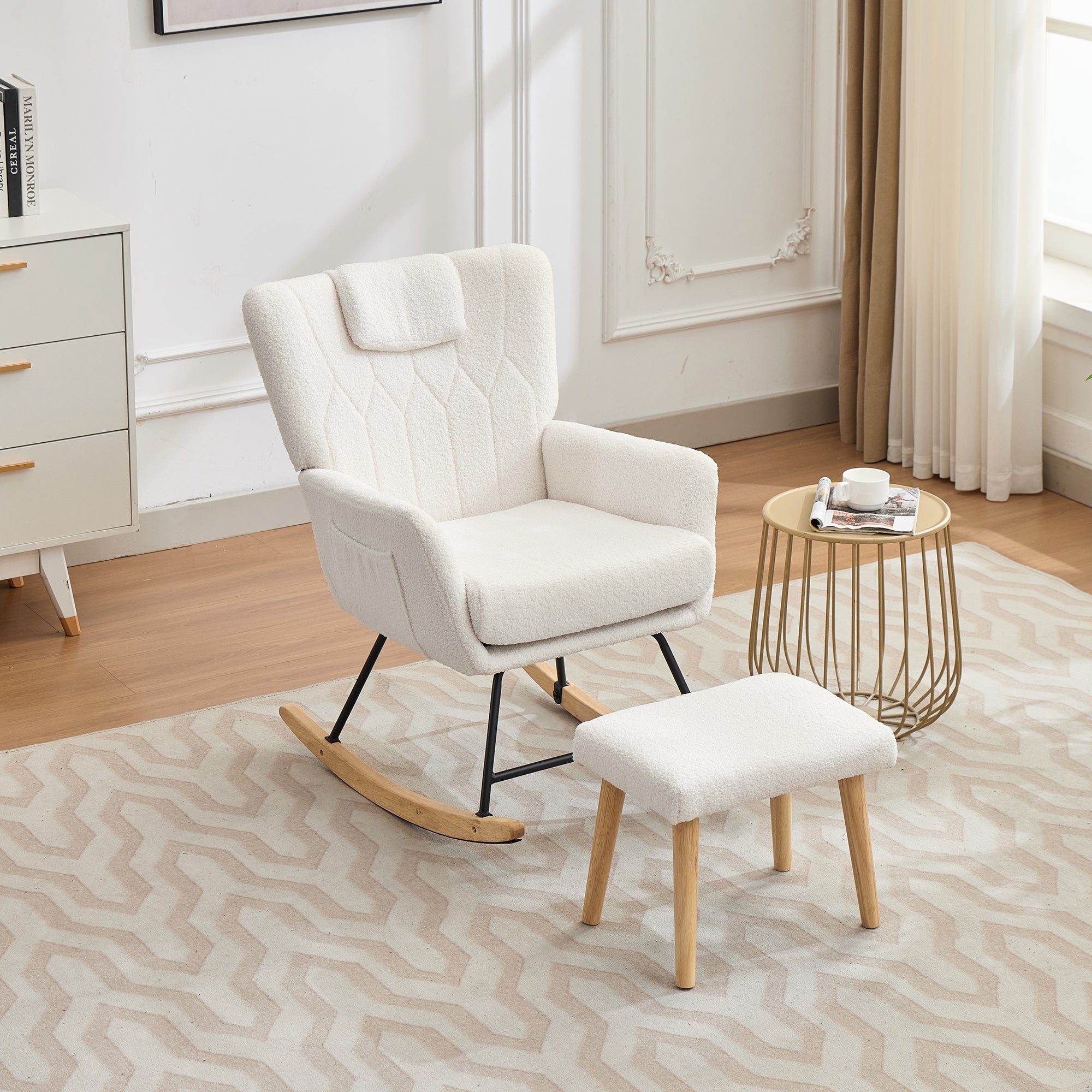 Fauteuil à bascule ergonomique avec repose-pieds, cadre robuste en bois ...