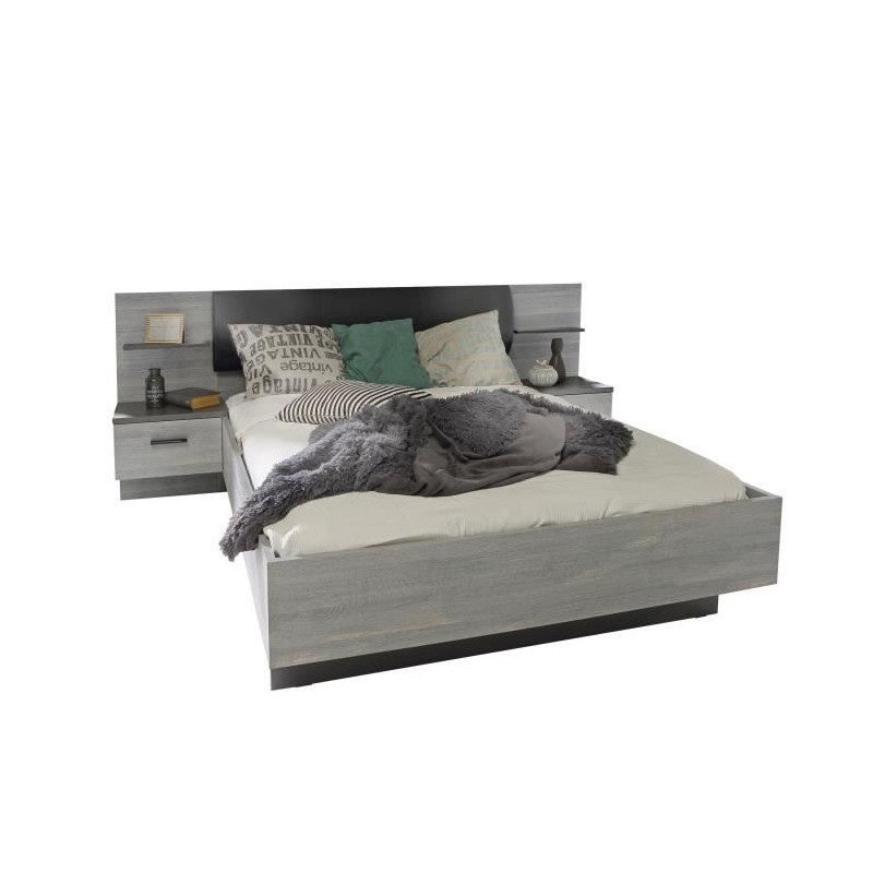 Lit adulte 140x190 cm + 2 chevets et tete de lit en simili - Decor ...