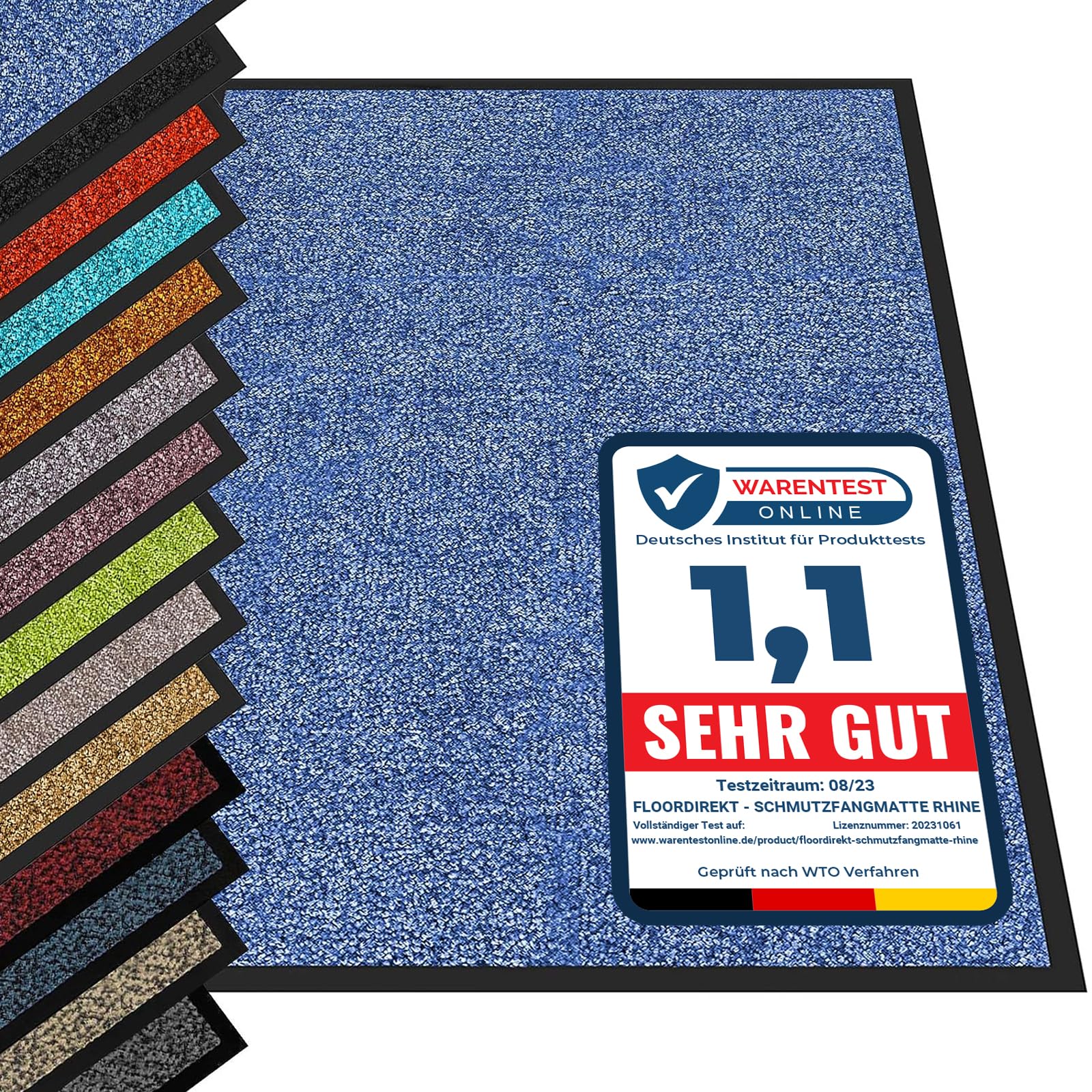 KARAT |Tapis d'entrée Rhine, Lavable, certifié Oeko-Tex, Bleu, 135 x ...