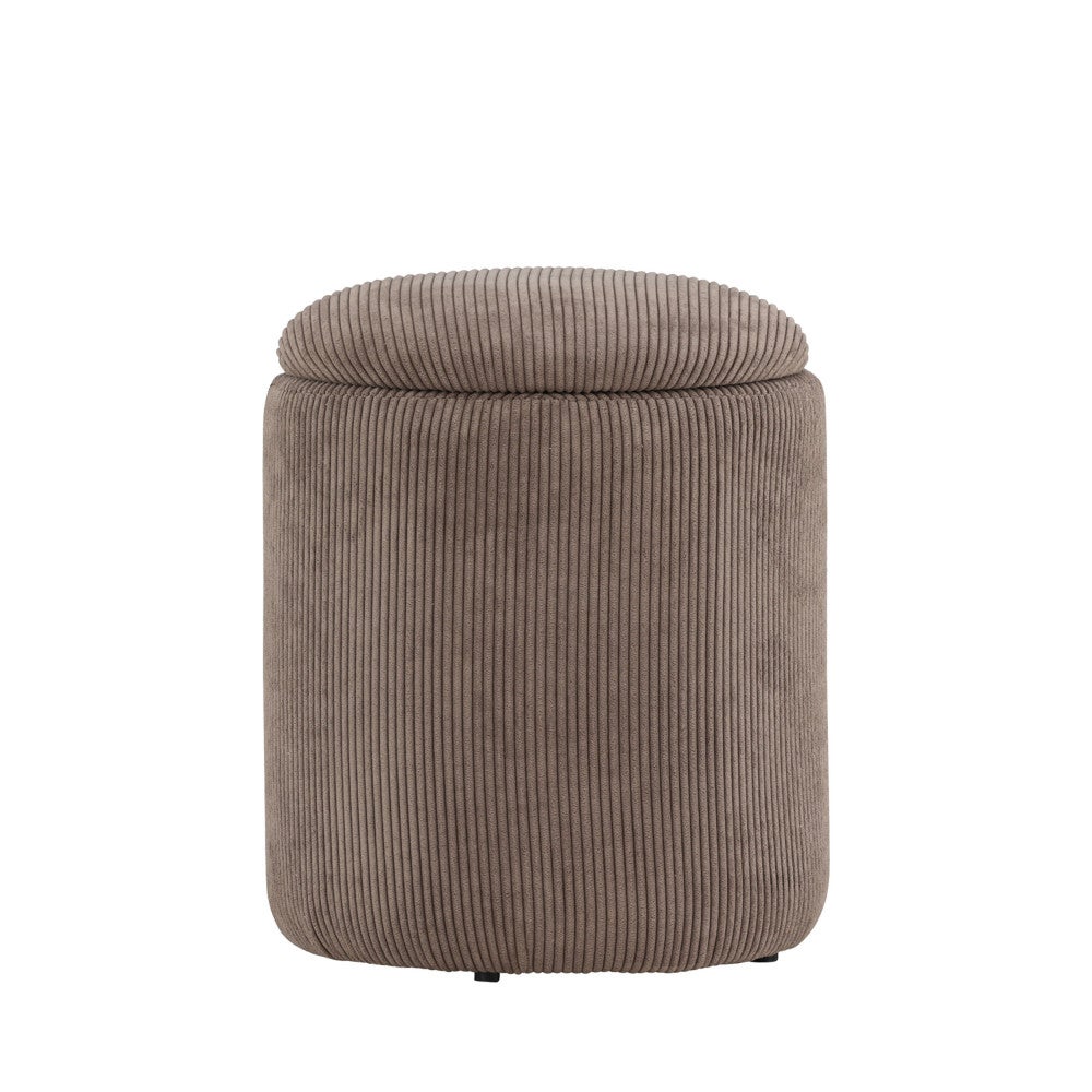 Pouf coffre rond en velours côtelé ø32cm - Taupe | Leroy Merlin