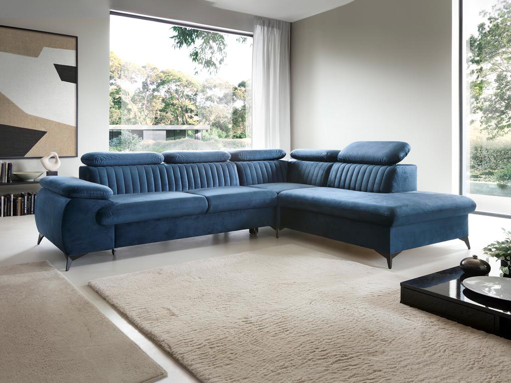 Divano letto grande in Velluto Blu notte - Angolo a destra - SAMARA di ...