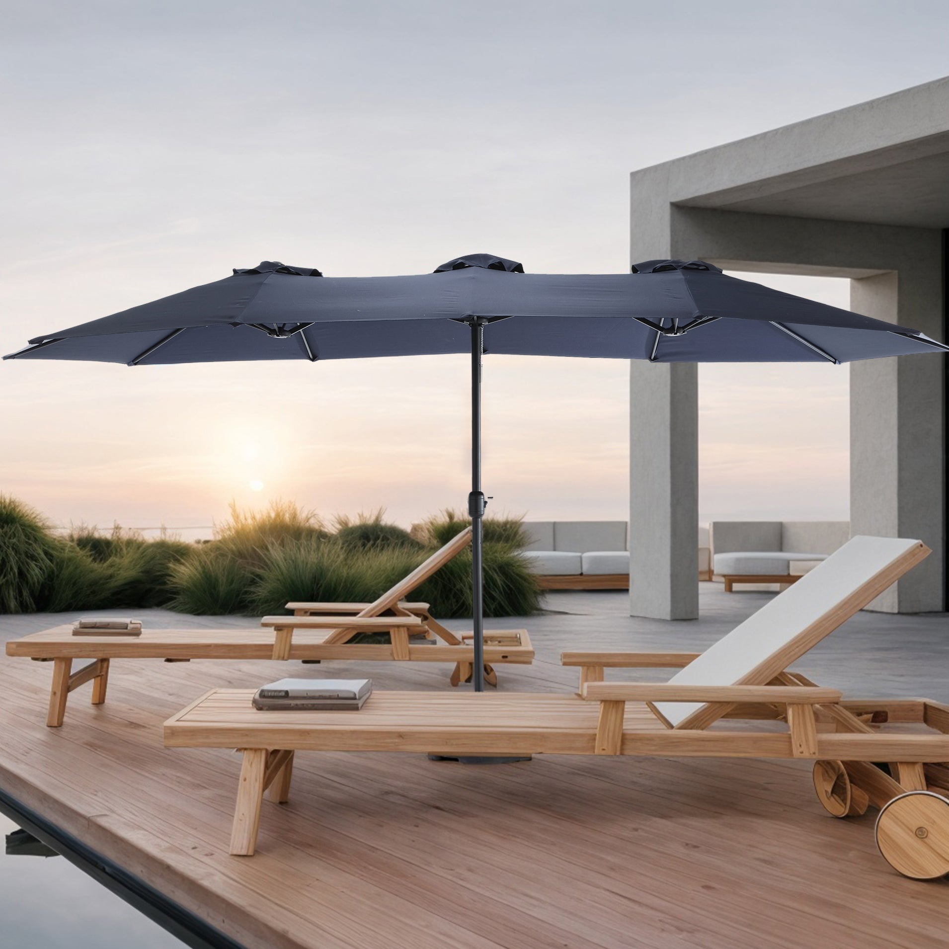 Grand Parasol Avec Manivelle, Parasol D'Extérieur Robuste, Parasol En ...