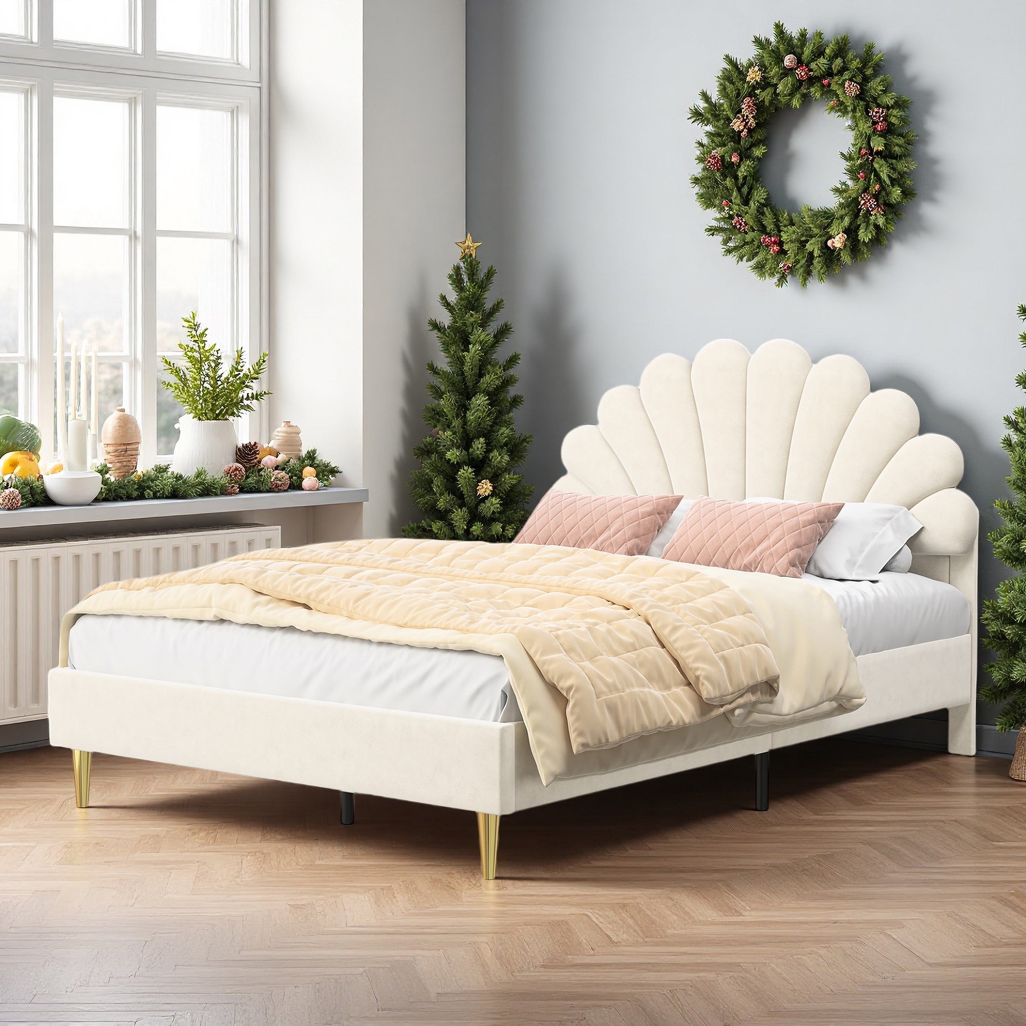 Cadre de lit 140x200 cm avec sommier à lattes, Lit double, COZY, forme ...