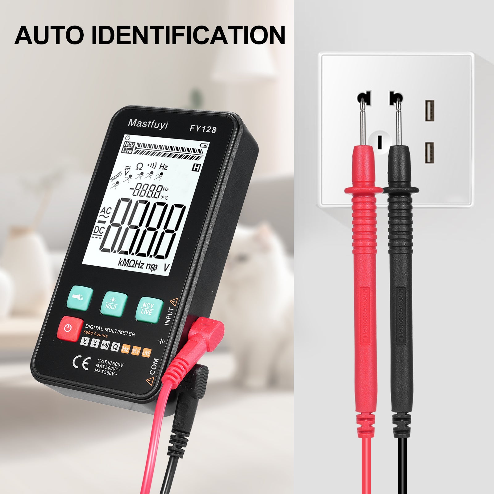 Multímetro digital inteligente FY128 con soporte, totalmente automático, portátil, conteo de ...