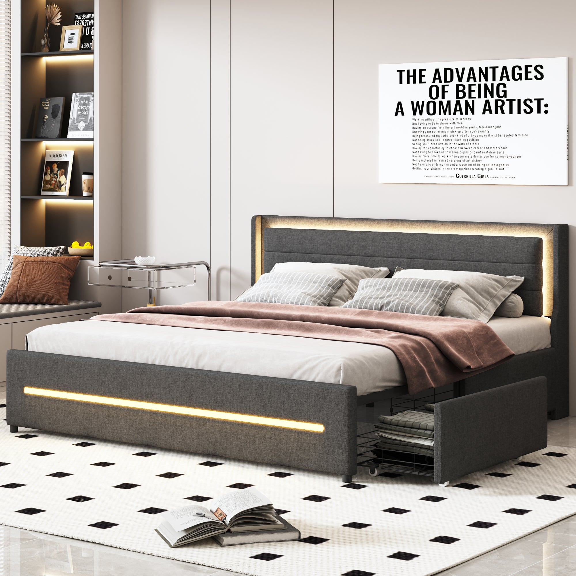 Lit Polster 180x200 cm - Sommier incluant 12 lamelles - Tiroirs de ...