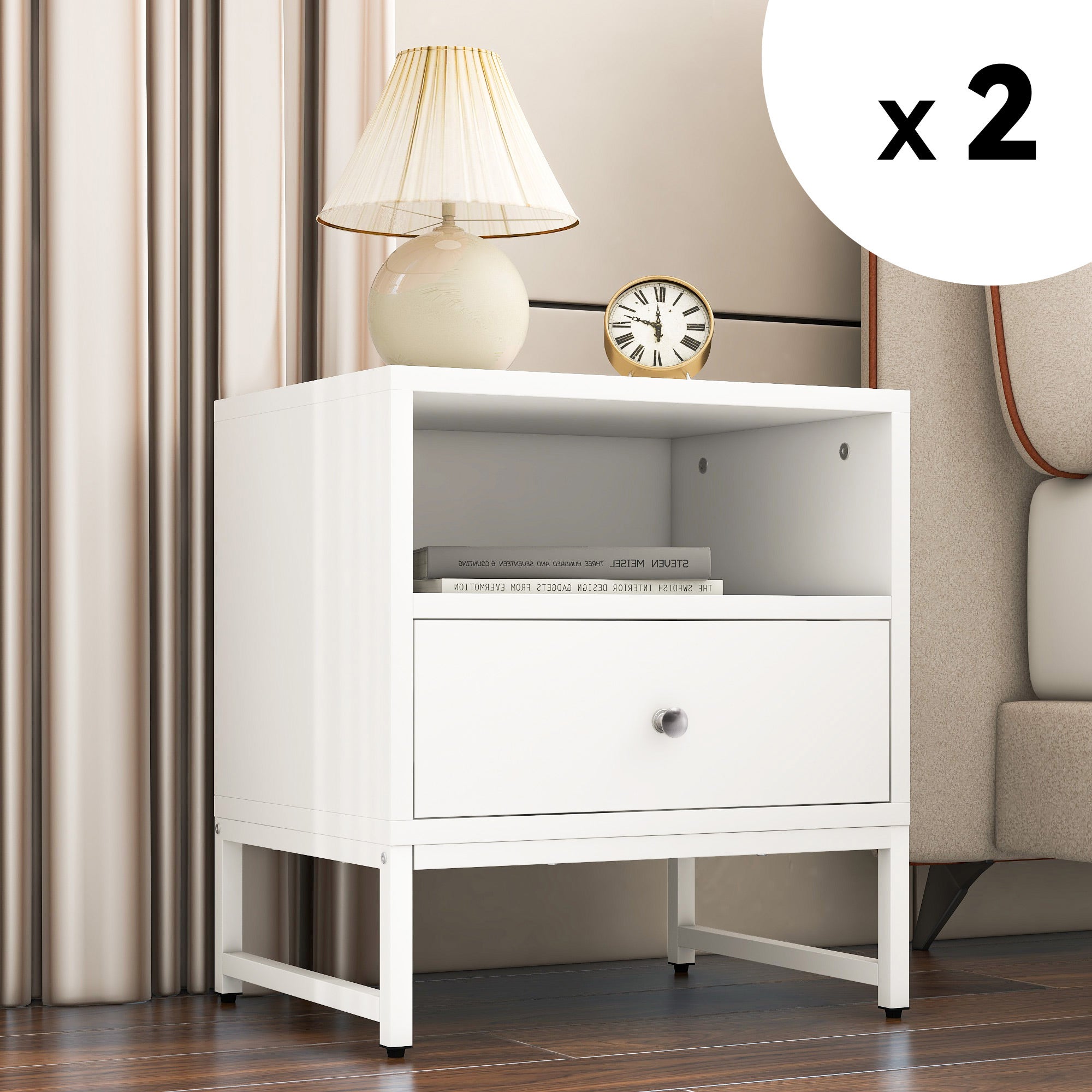 Table de chevet minimaliste moderne blanche avec poignées, 2 ensembles ...