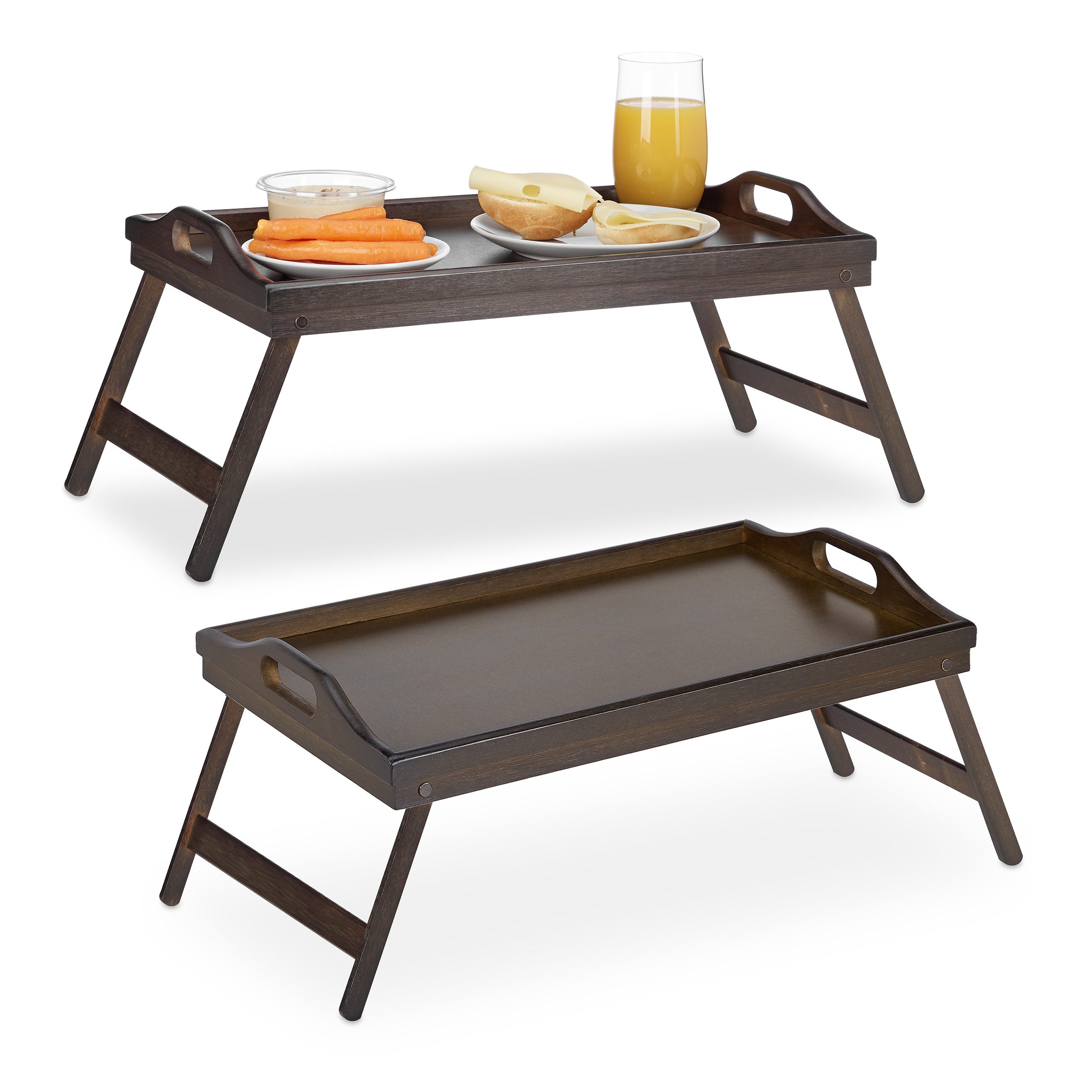 2x Tablettes de Lit Bambou Pliant Poignées Rebords Plateau de Service ...
