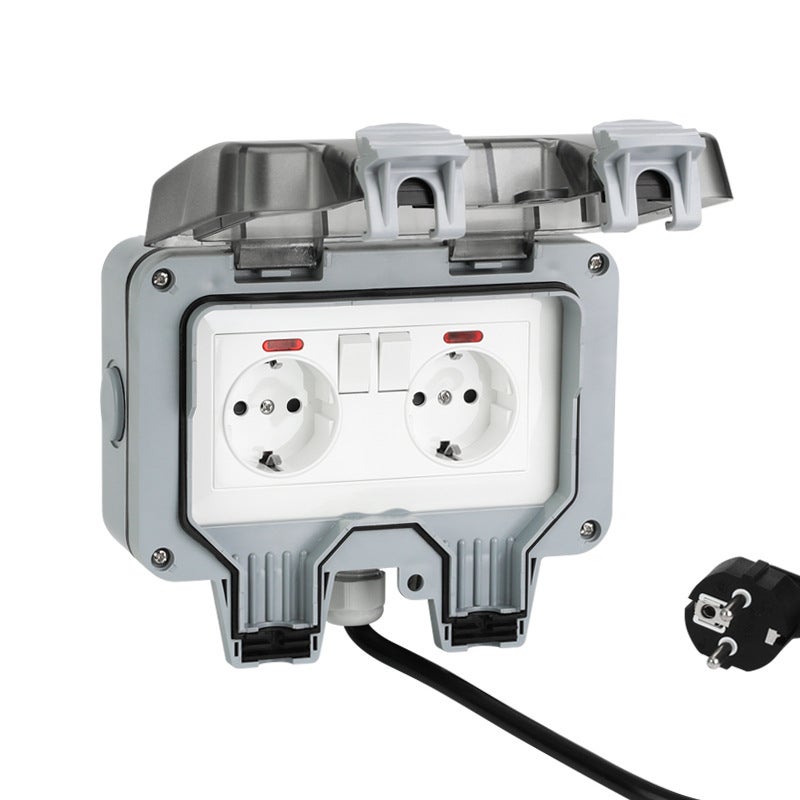 Prise murale étanche Double prise de courant - Allemande 6M | Leroy Merlin
