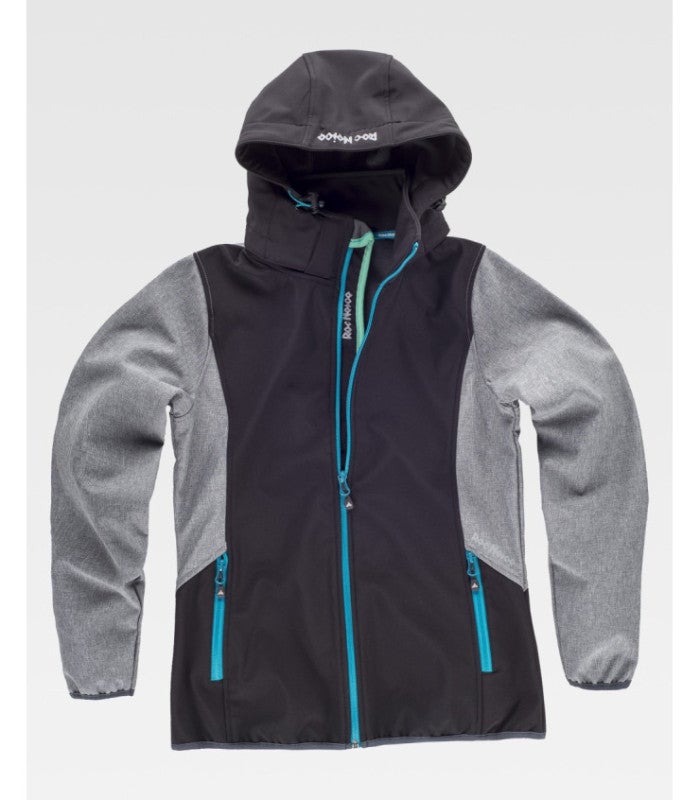 Softshell de mujer combinada tricolor. Capucha desmontable con elástico ...