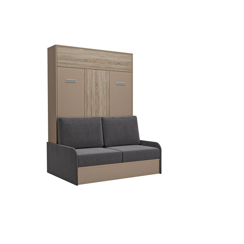 Lit escamotable 160x200cm Taupe/Chene Vertical Canapé Gris Lit Mural ...