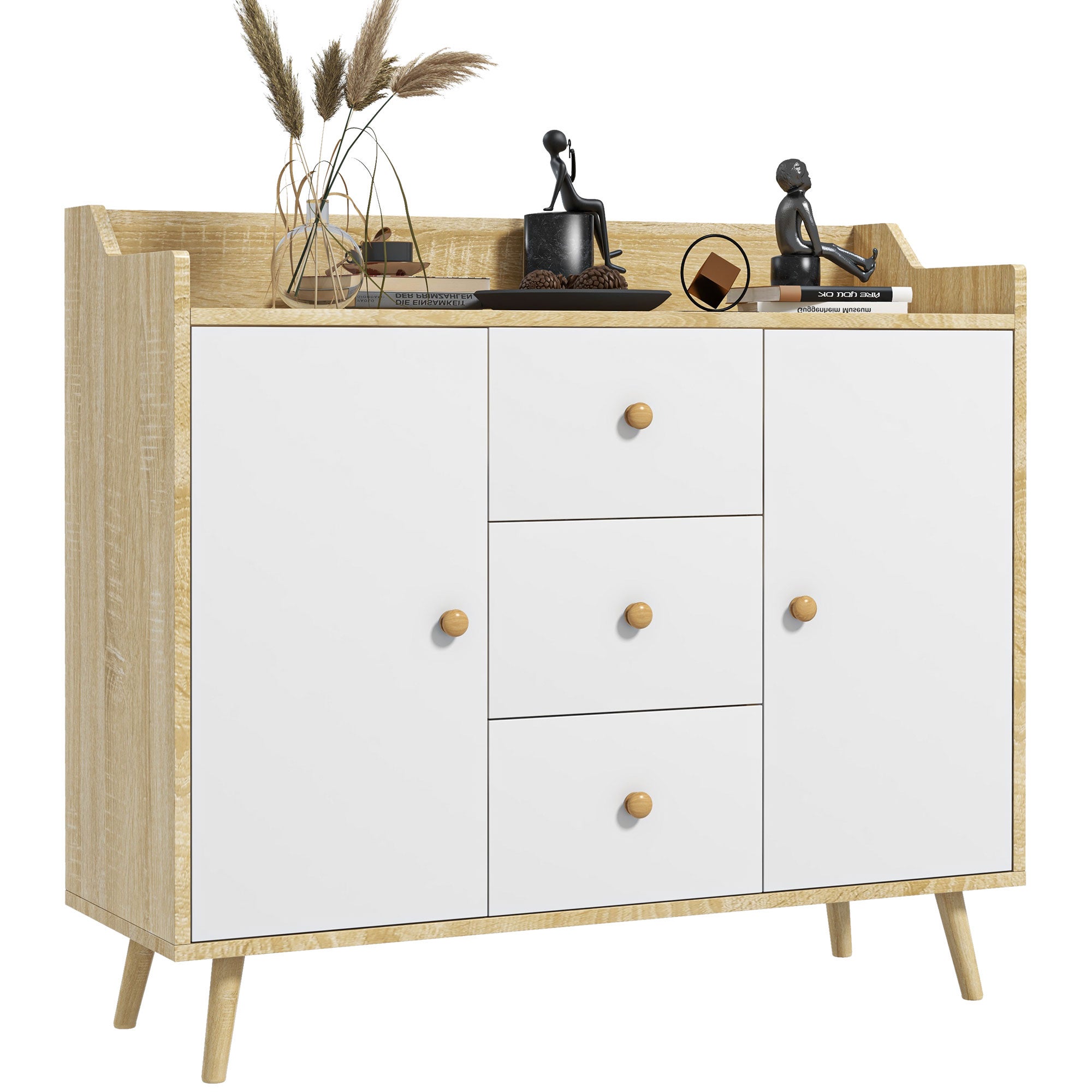 Buffet moderne en aggloméré et pin, avec 3 tiroirs et 2 placards à ...