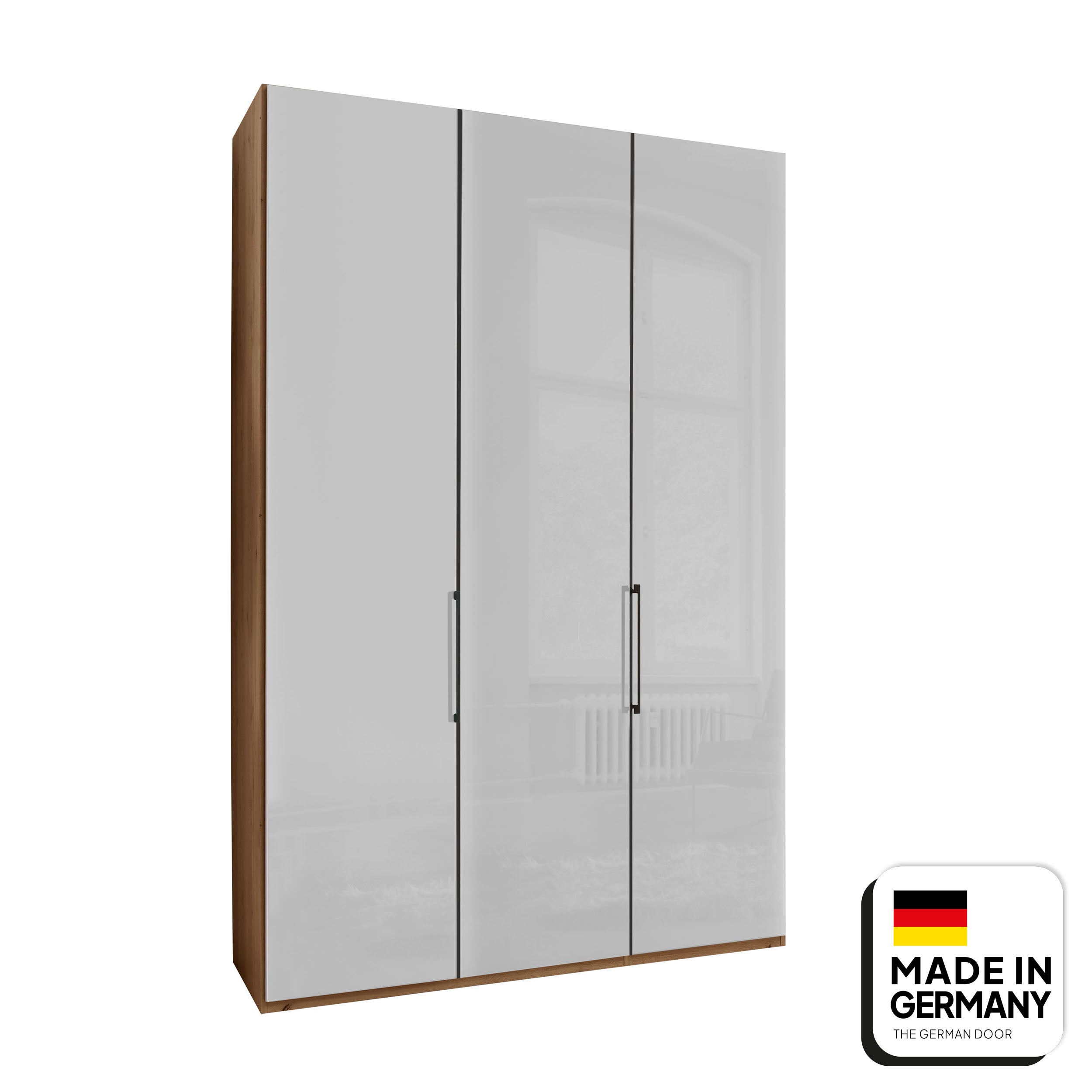 Armoire BREMEN 2 portes pliantes et 1 porte battante en verre blanc et ...