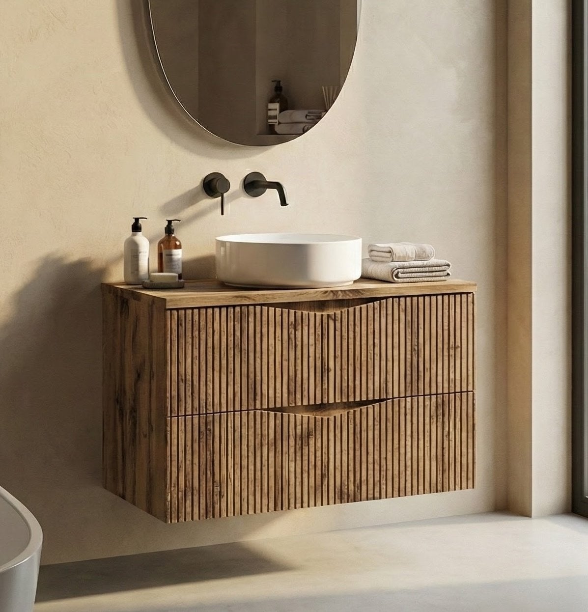 Meuble sous lavabo Calen 80 x 46 x 52 cm - Chêne - Meuble de salle de ...