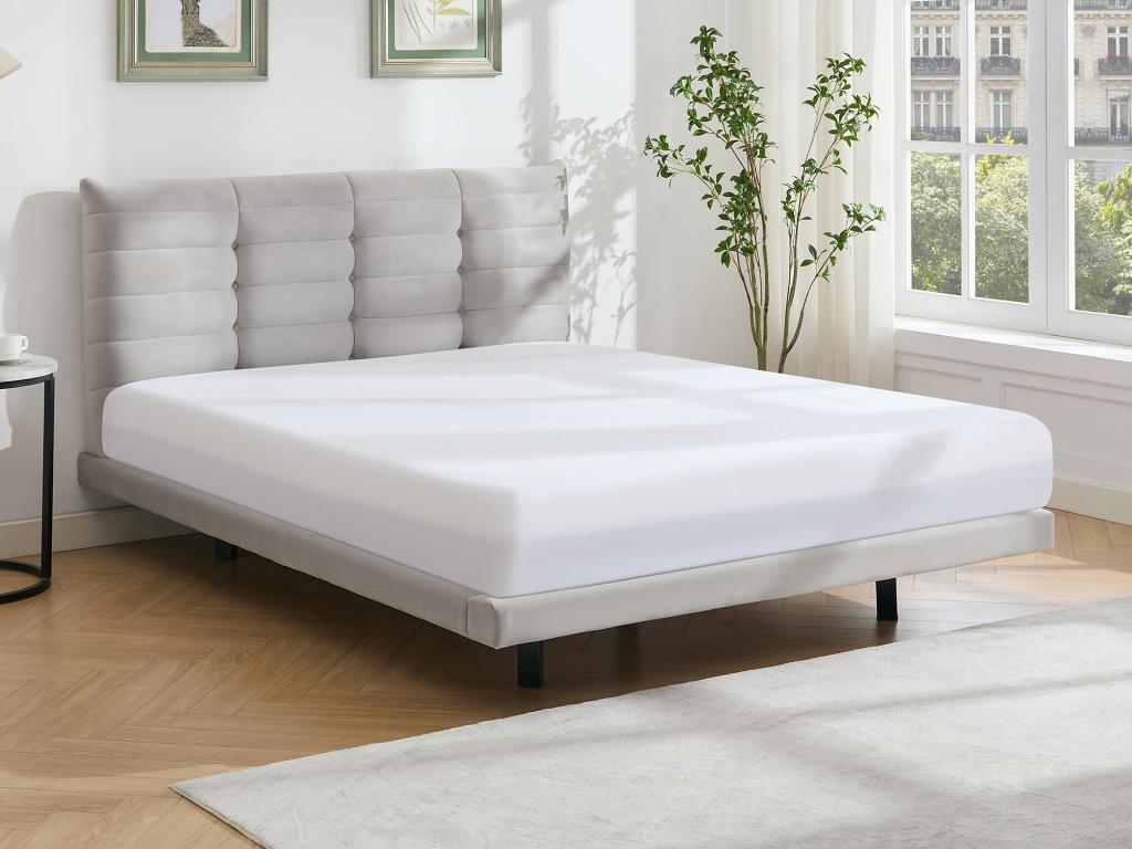Lit 160 x 200 cm avec tête de lit capitonnée - Velours - Gris - NISATIO ...