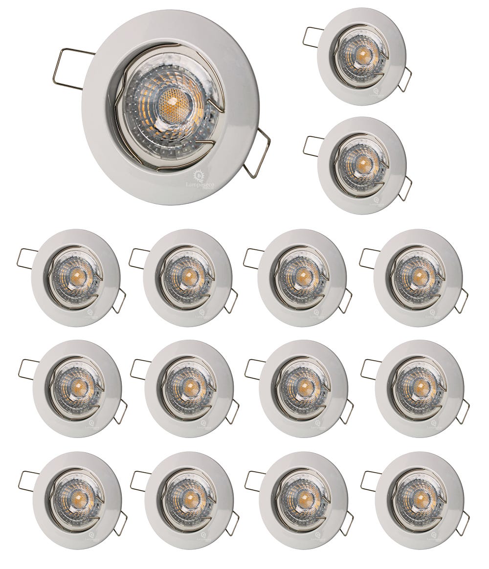 Lot De 15 Spot Encastrable Fixe Led Blanc Avec Ampoule Gu10 7w 38