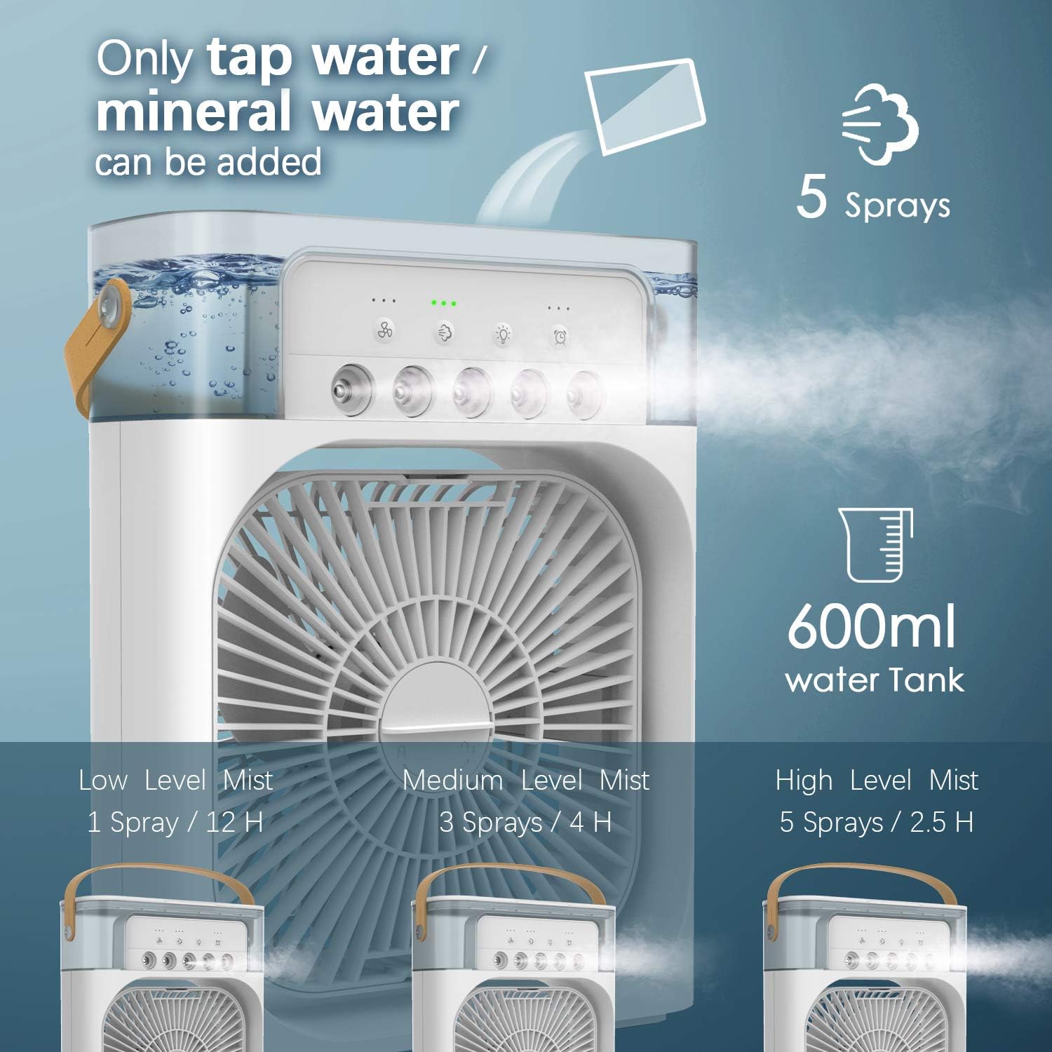 Ventilador de aire acondicionado portátil, mini enfriador con luces LED ...