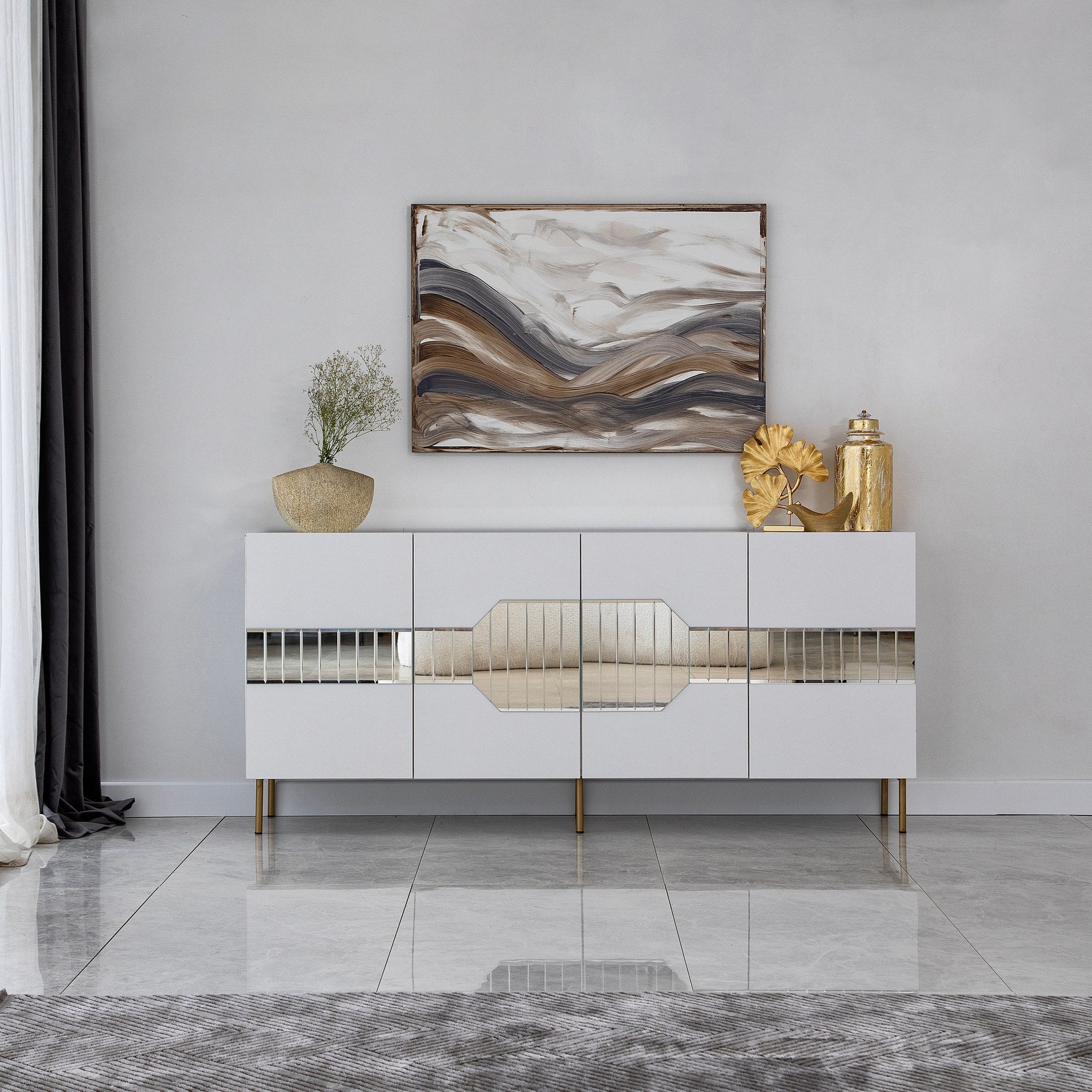 Buffet élégant blanc et doré, 180 x 40 x 80 cm | Panneau de particules ...