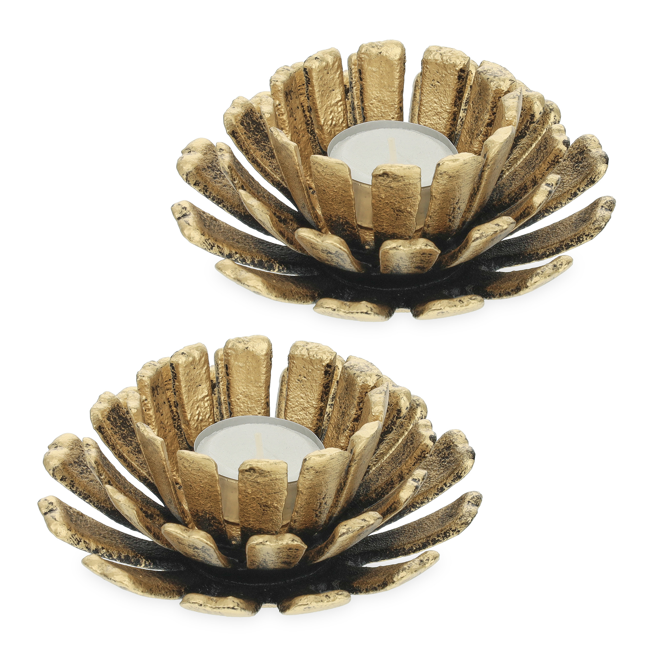 Relaxdays Porte-bougies, lot de 2, design fleur, bougeoir fonte, intérieur, extérieur, HxD: 6x13 ...