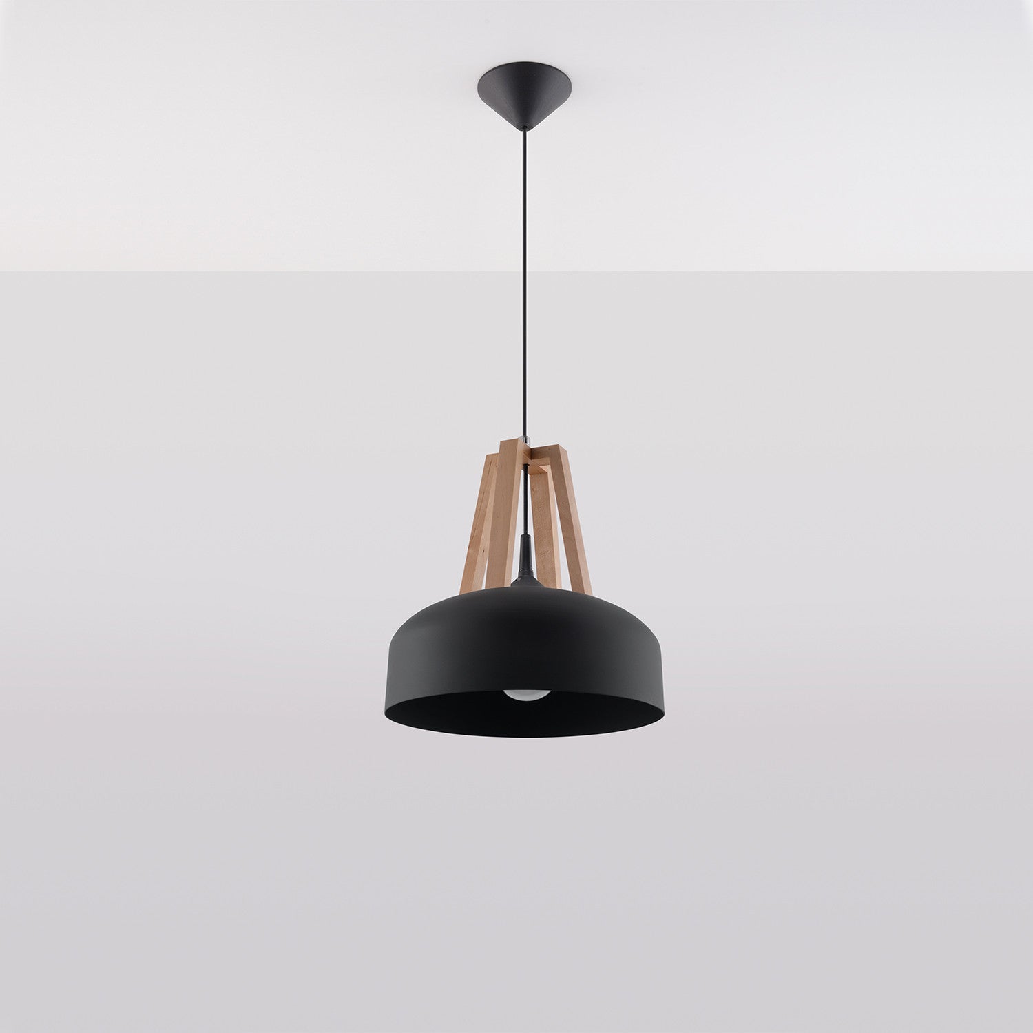 Ledkia - Lámpara Colgante Casco Madera Natural SOLLUX, Negro, Madera ...