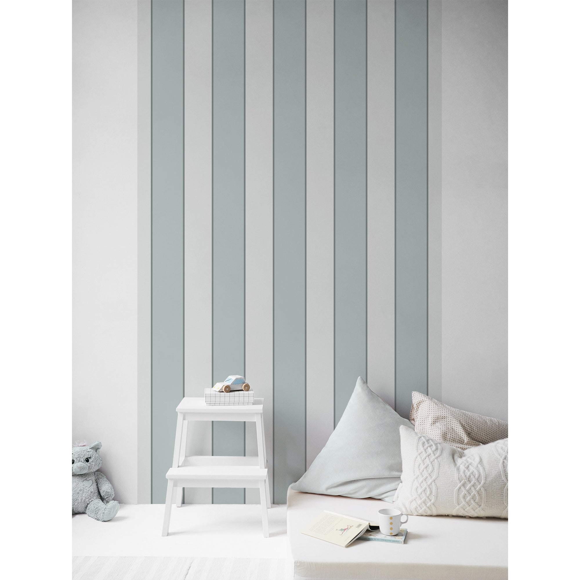 Papier peint panoramique, rayure vert de gris vintage, tendance rayure ...