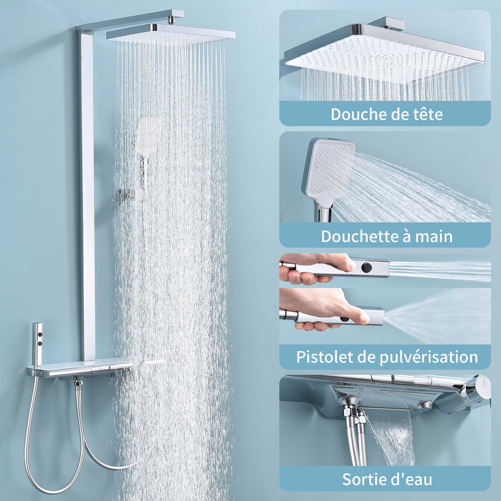 Colonne de Douche Thermostatique 40℃ avec Plateau de Rangement Ensemble ...